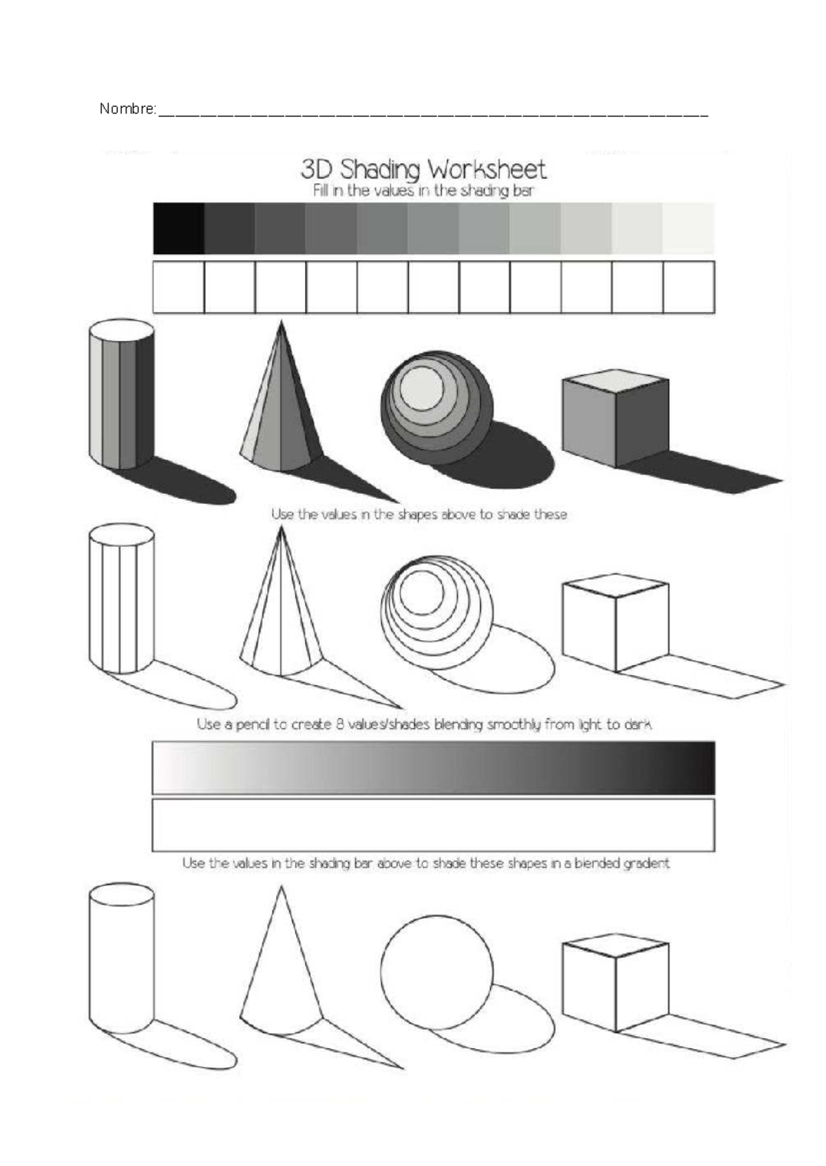 Guía de Difuminado: Hoja de Trabajo 3D Shading - Studocu