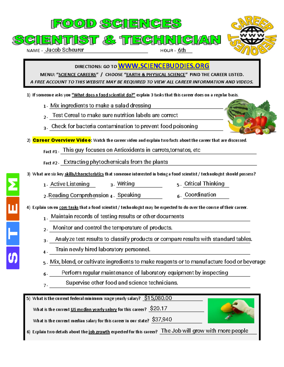 Career Webquest - Food Scientist and Technician Insights - Studocu