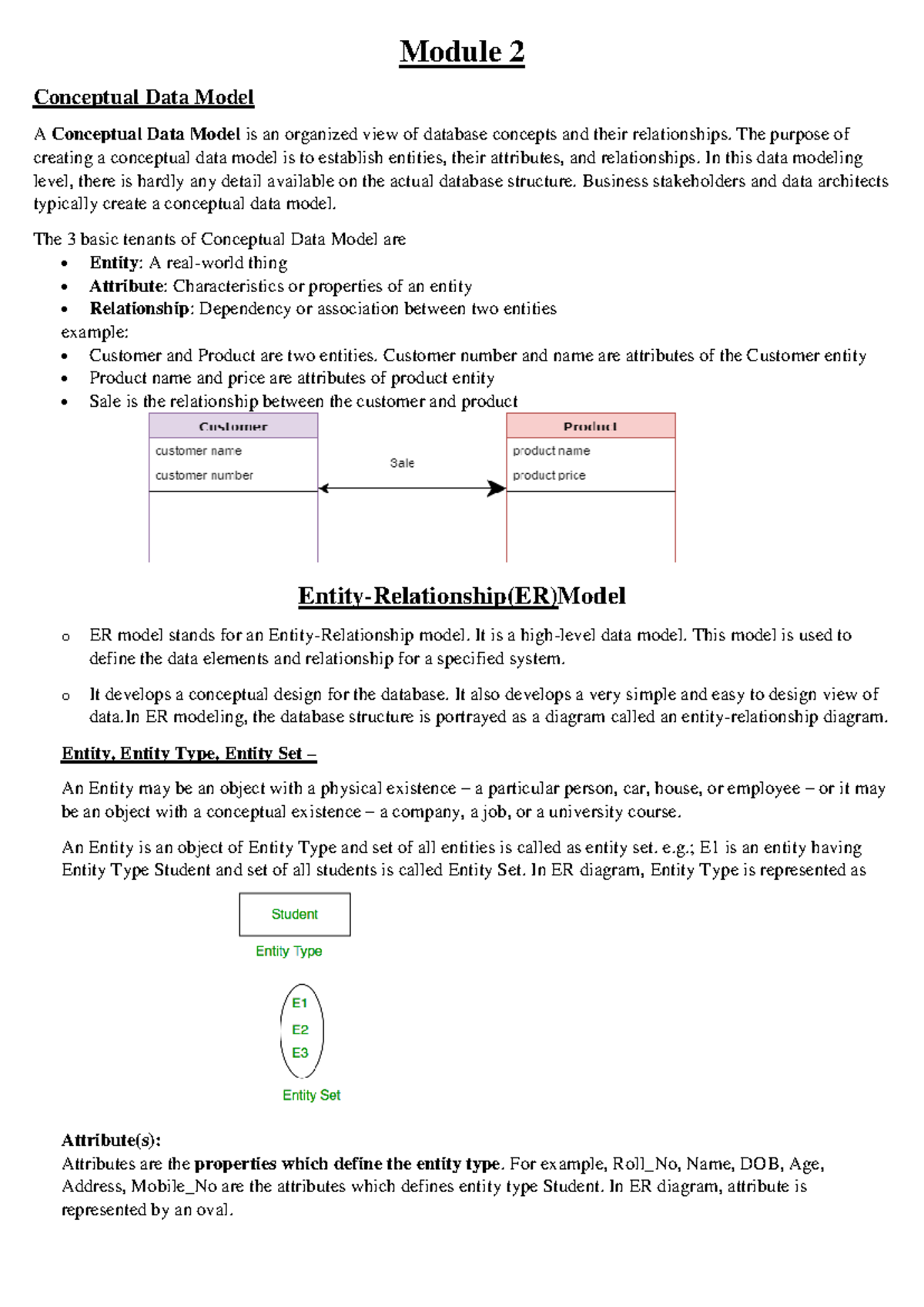 Module 2 DBMS: Understanding Conceptual Data Models and ER Diagrams - Studocu