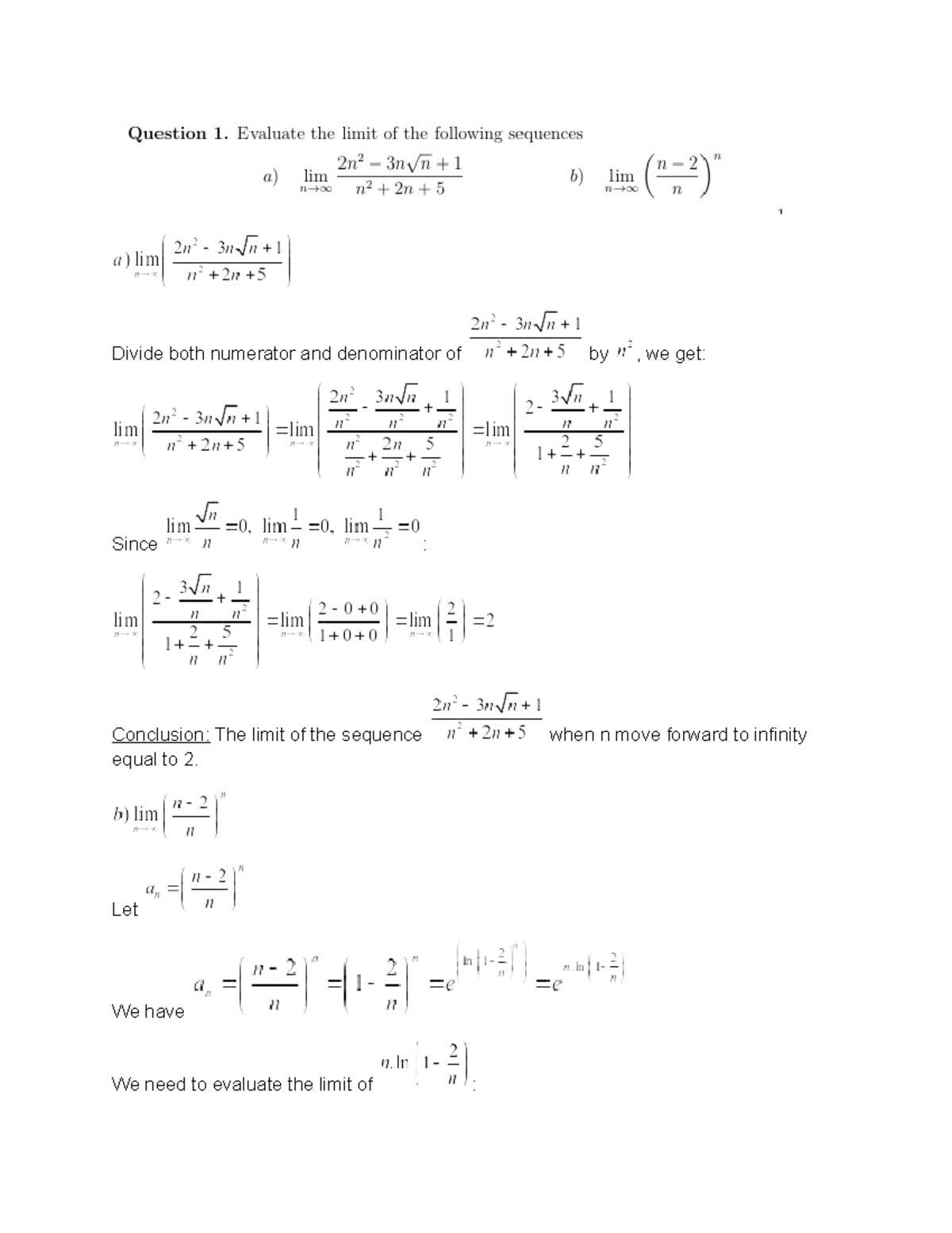 Sample Test: Limits and Convergence in Calculus II (Cal 2) - Studocu