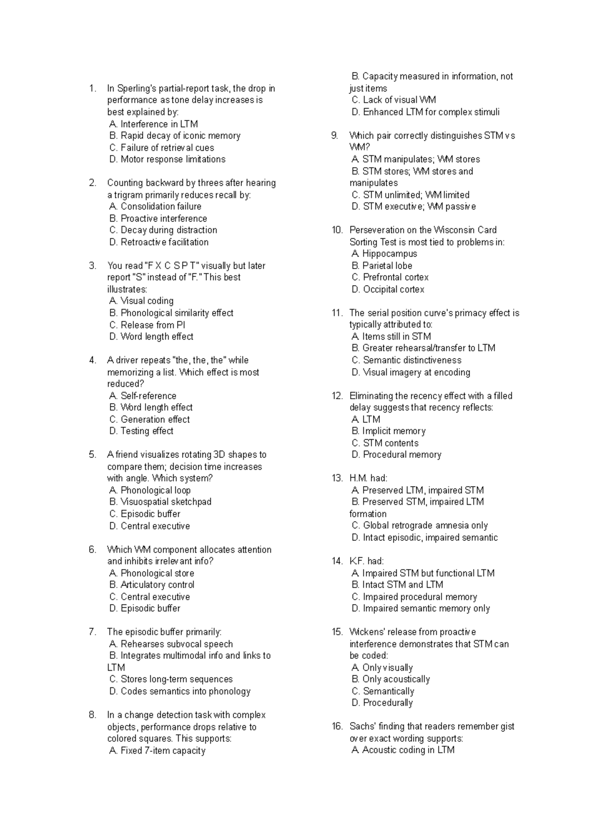 PSY200 Final Exam Review: Key Concepts in Memory and Learning - Studocu
