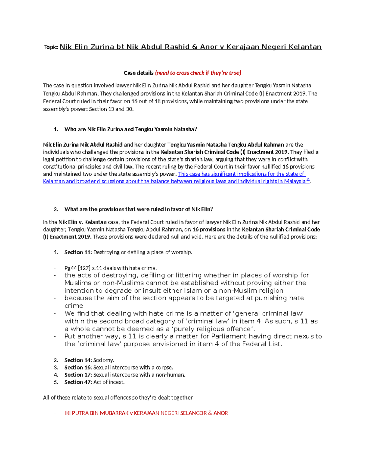 Research - Topic: Nik Elin Zurina bt Nik Abdul Rashid & Anor v Kerajaan ...