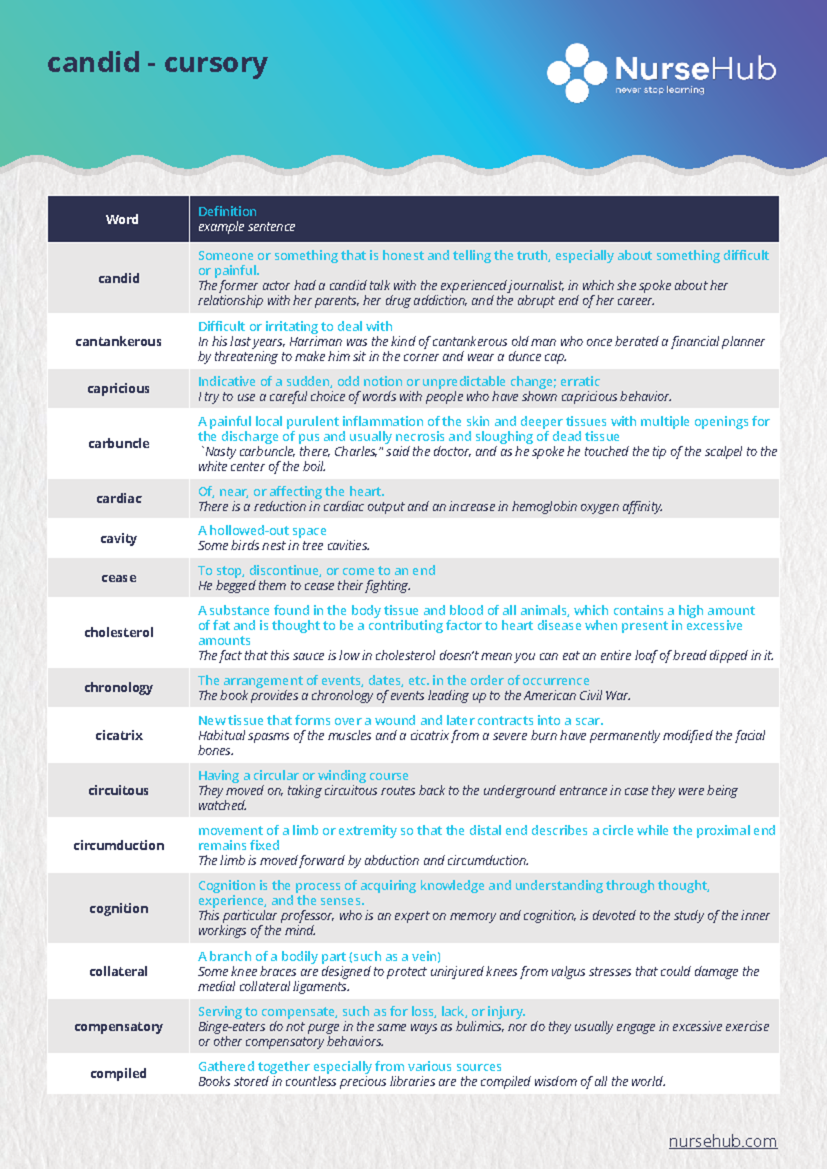 Candid-Cursory Vocabulary Definitions and Examples - Studocu