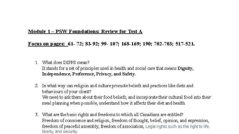 Module 1 - PSW Foundations: Test A Review & Key Concepts - Studocu