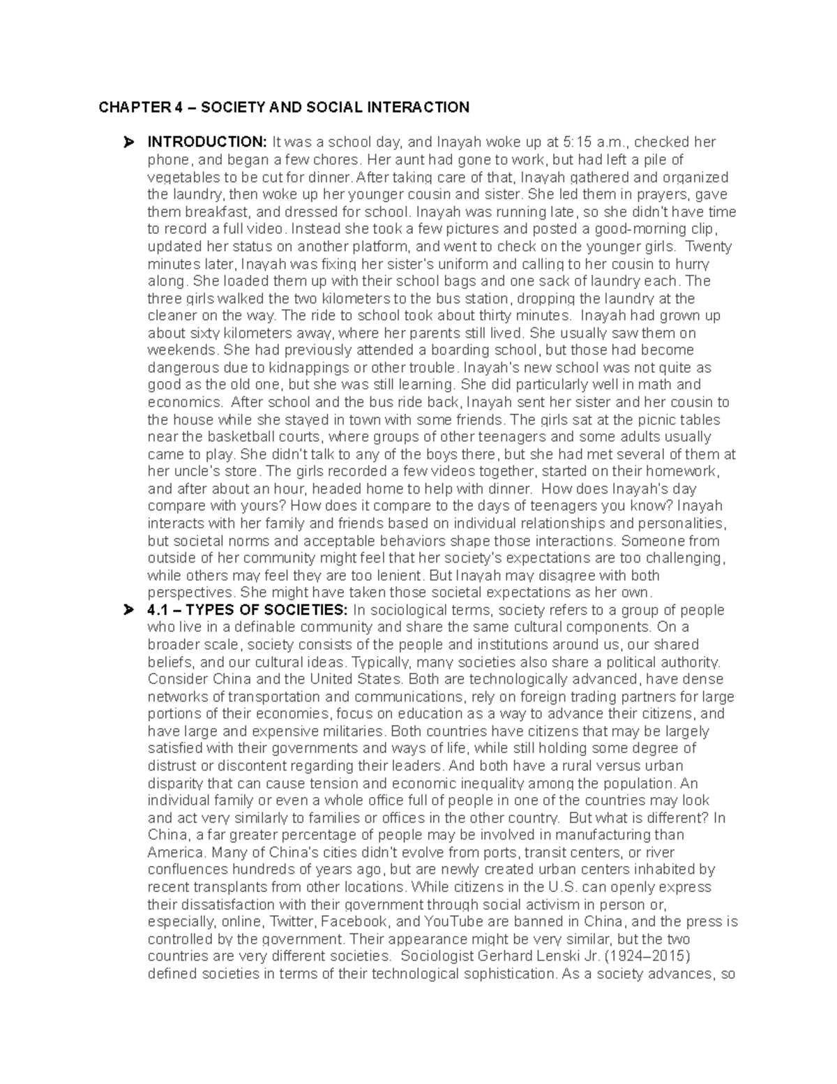 Chapter 4: Society and Social Interaction Notes (SOCI 101) - Studocu