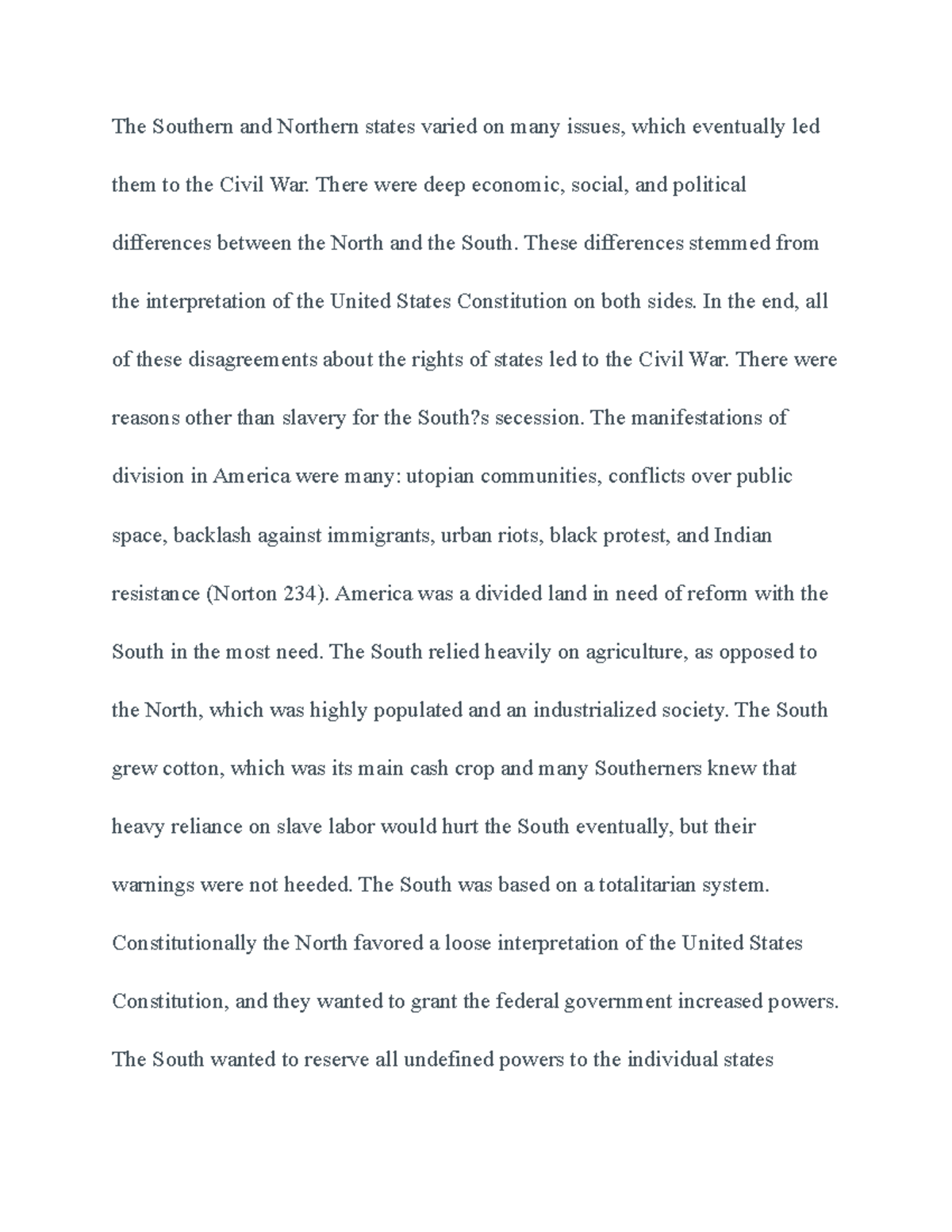 Differences Between the North and South that Led to the Civil War - The ...