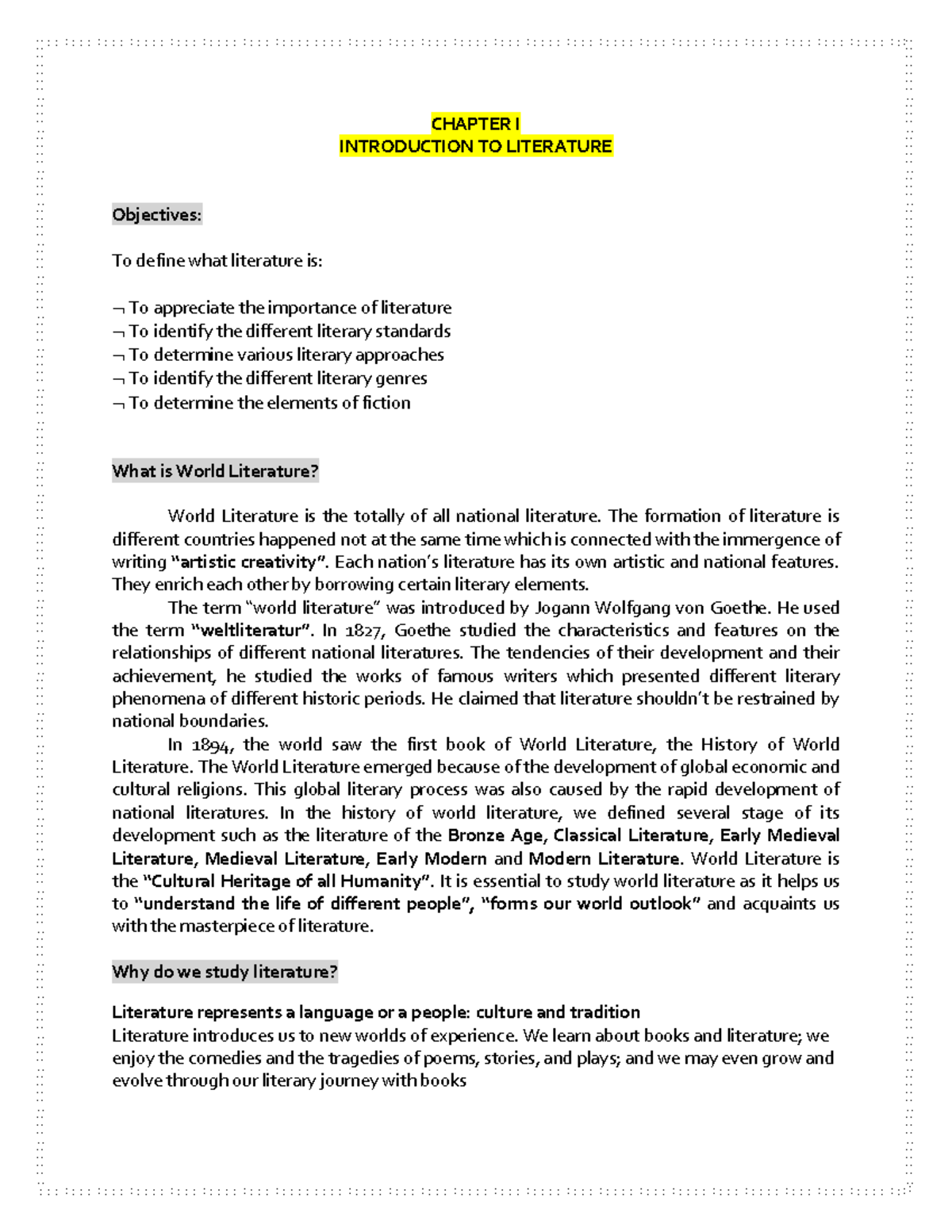 Introduction to Literature: Chapter 1 Overview and Key Concepts - Studocu