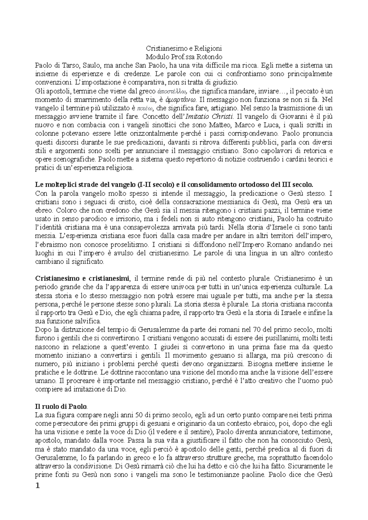 Cristianesimo e Religioni: Analisi e Riflessioni Modulo A Prof.ssa ...