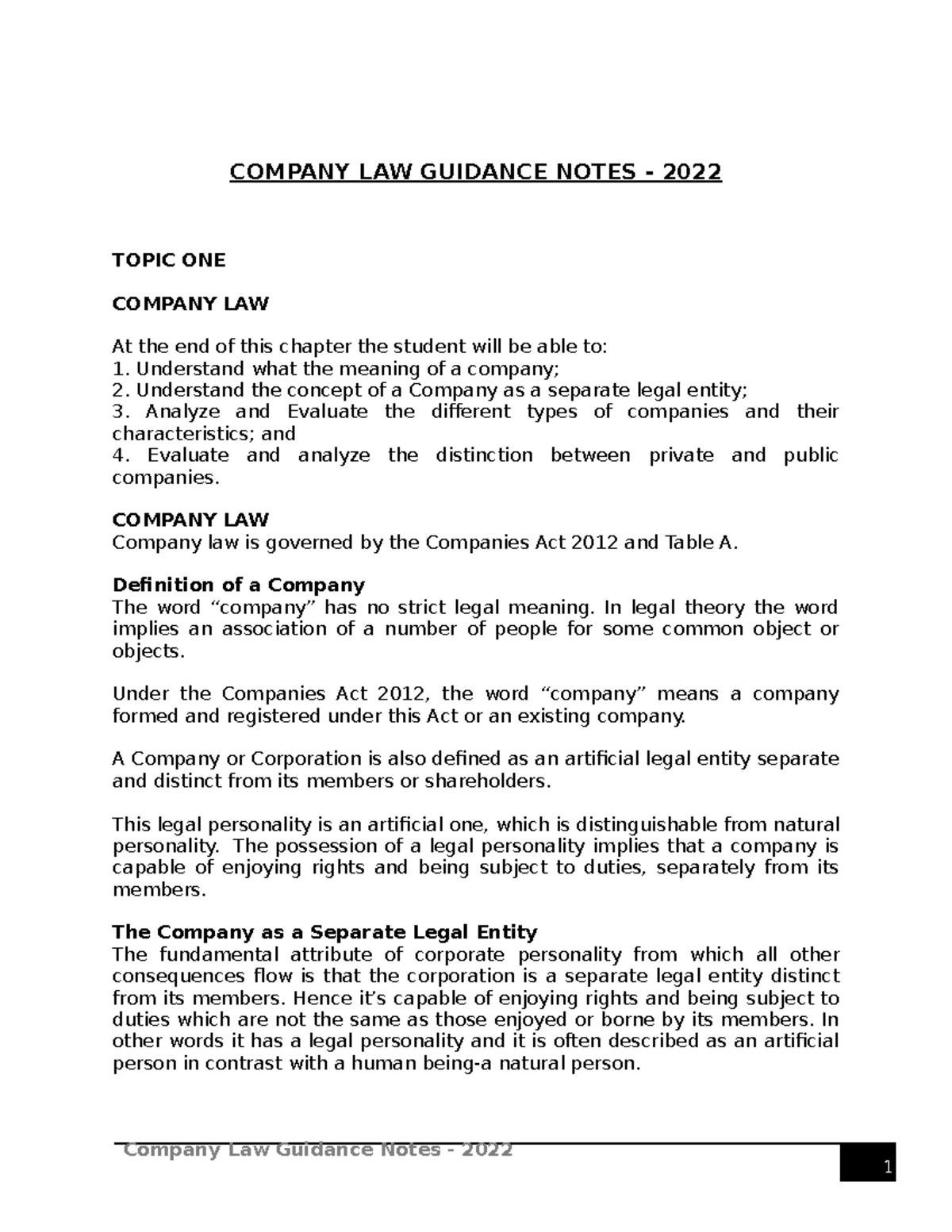 Company law notes - More - Company Law Guidance Notes - 2022 COMPANY ...