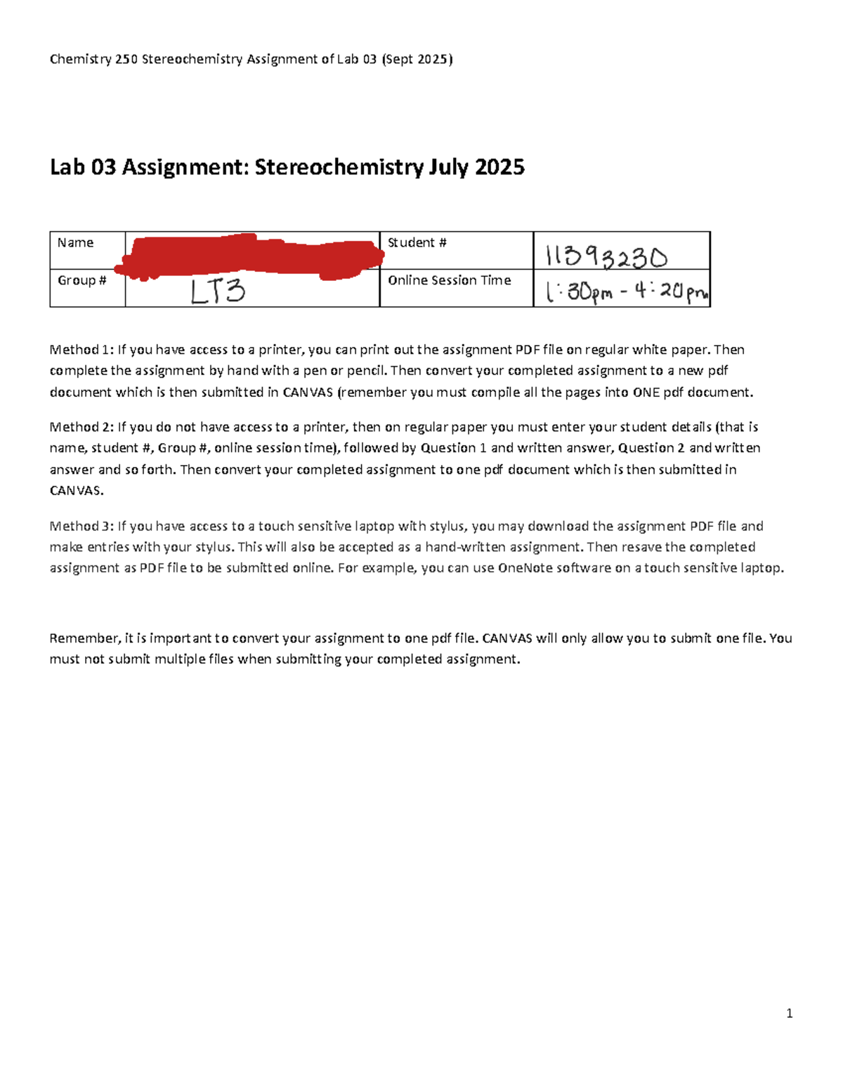 Chemistry 250 Lab 03 Stereochemistry Assignment Guide - Studocu