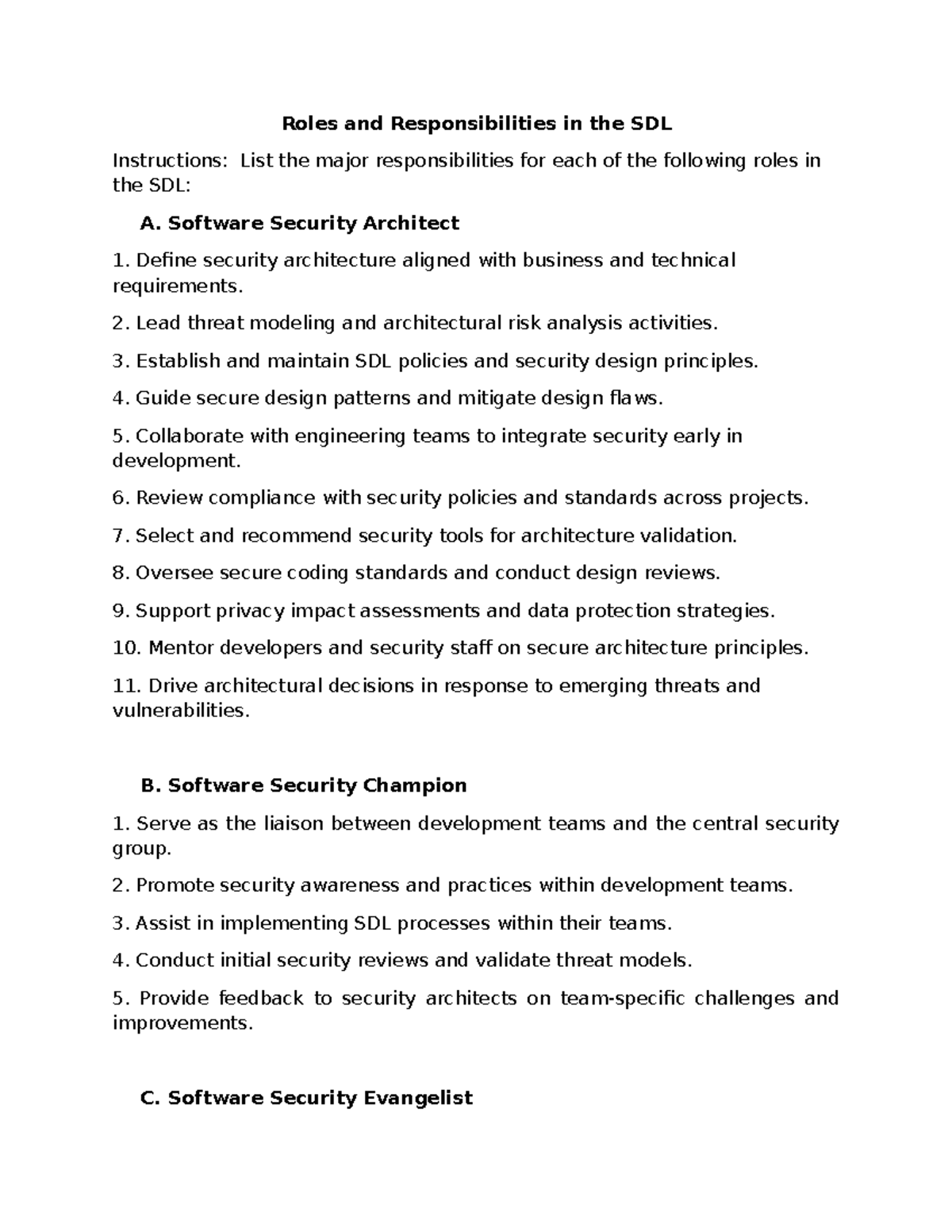 SDL Roles & Responsibilities: Software Security Architect & Champion ...