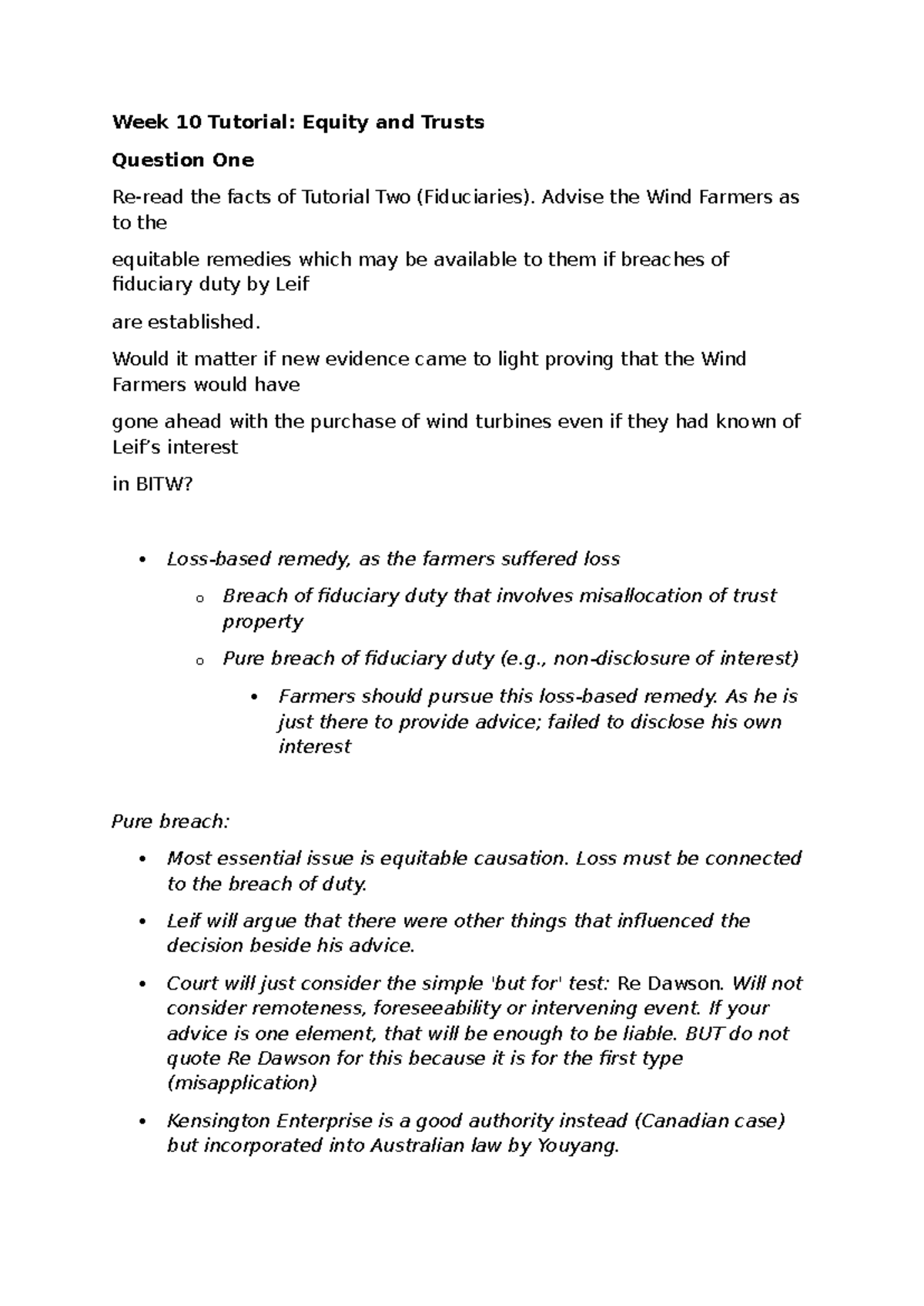 Week 10 Tutorial: Equity & Trusts - Fiduciary Duties Analysis - Studocu