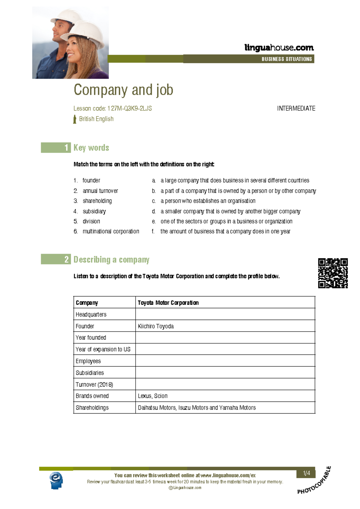 Company and job british english teacher - C O P I A B LE AA AA BUSINESS ...