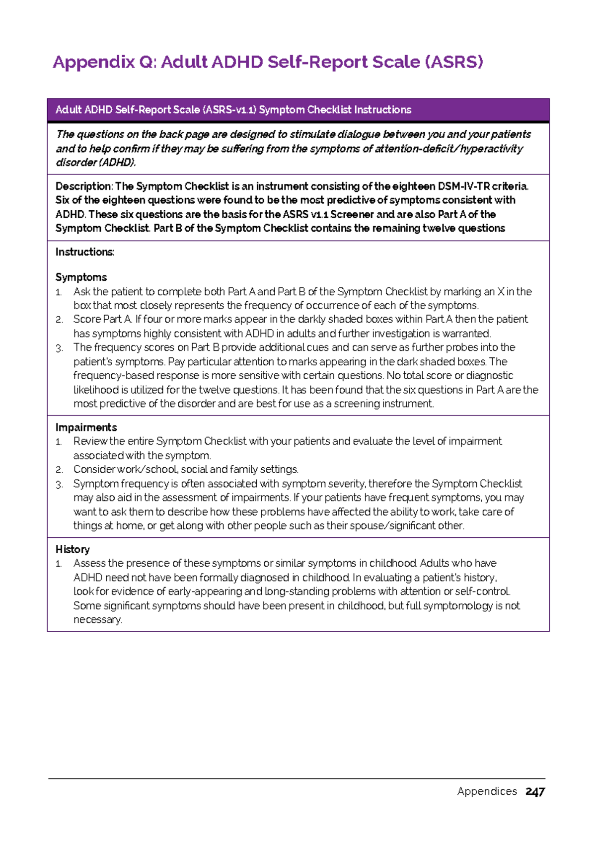 Appendix q adult adhd selfreport scale asrs - Adult ADHD Self-Report ...