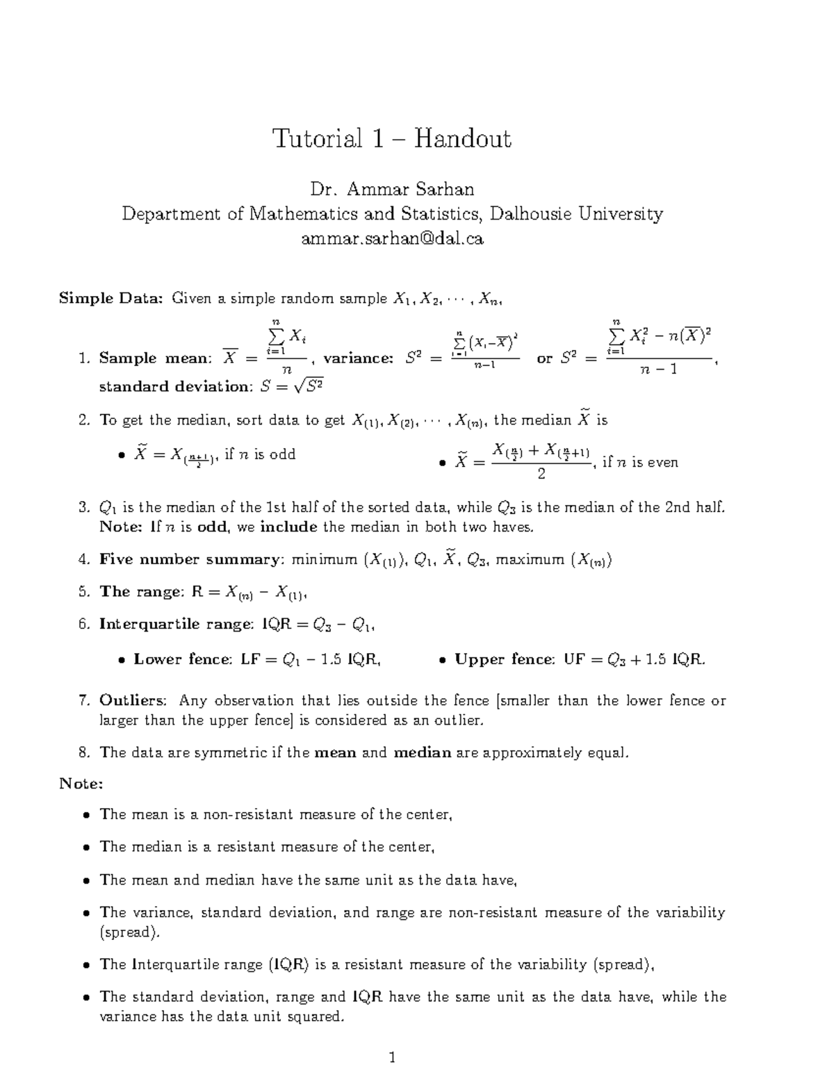 Tutorial 1 Handout Tutorial 1 Handout Dr Ammar Sarhan Department Of Mathematics And