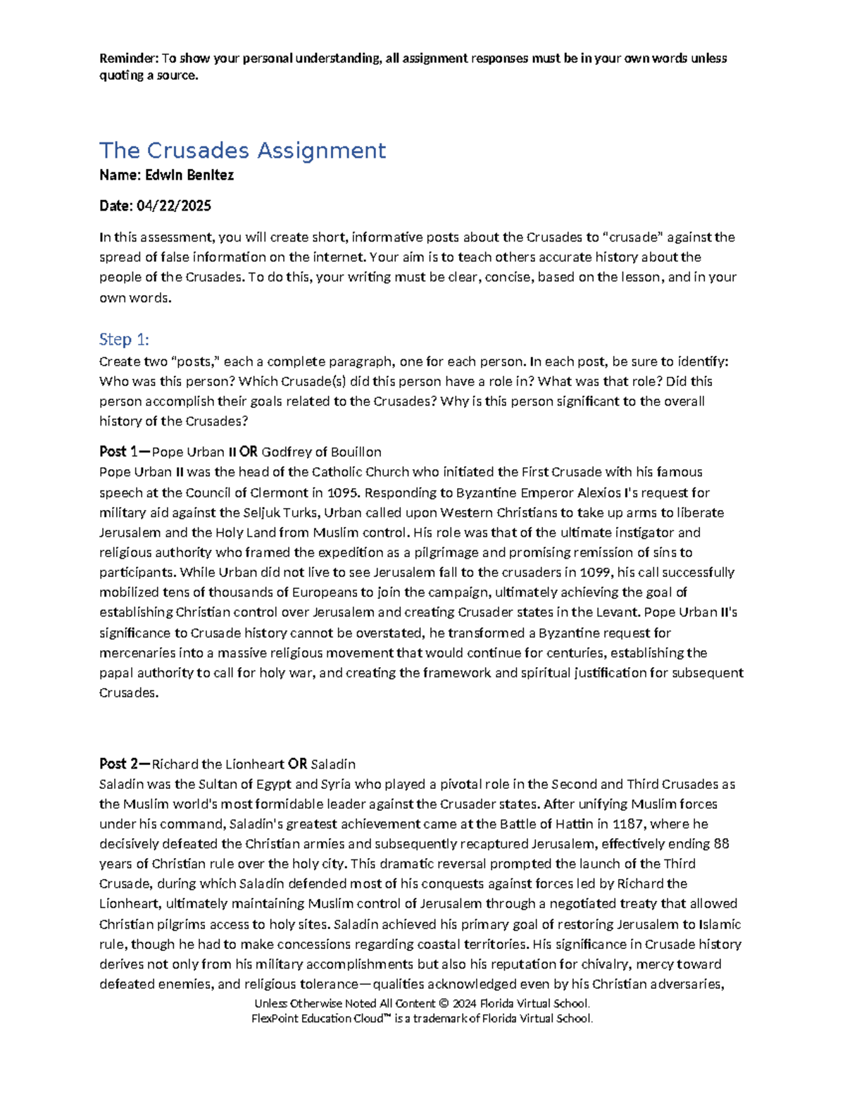 The Crusades Assignment: Understanding Key Figures and Their Impact ...