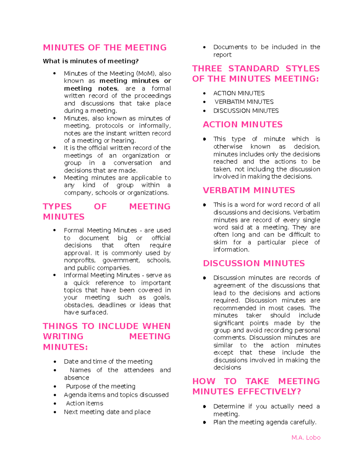 Comprehensive Guide to Meeting Minutes: Importance & Styles - Studocu