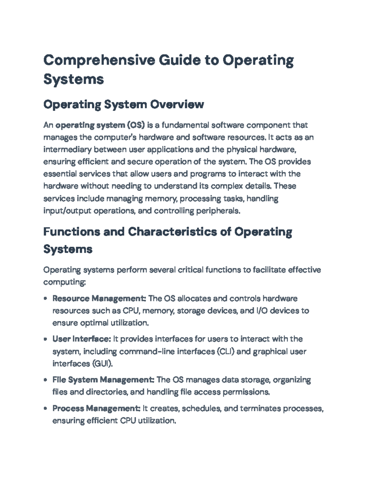 Comprehensive Overview of Operating Systems: Functions & Types - Studocu