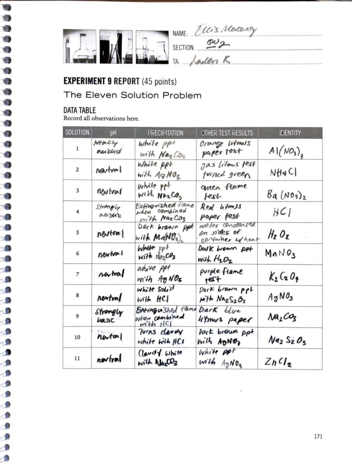 Lab 9 Report: The Eleven Solution Problem Analysis and Results - Studocu