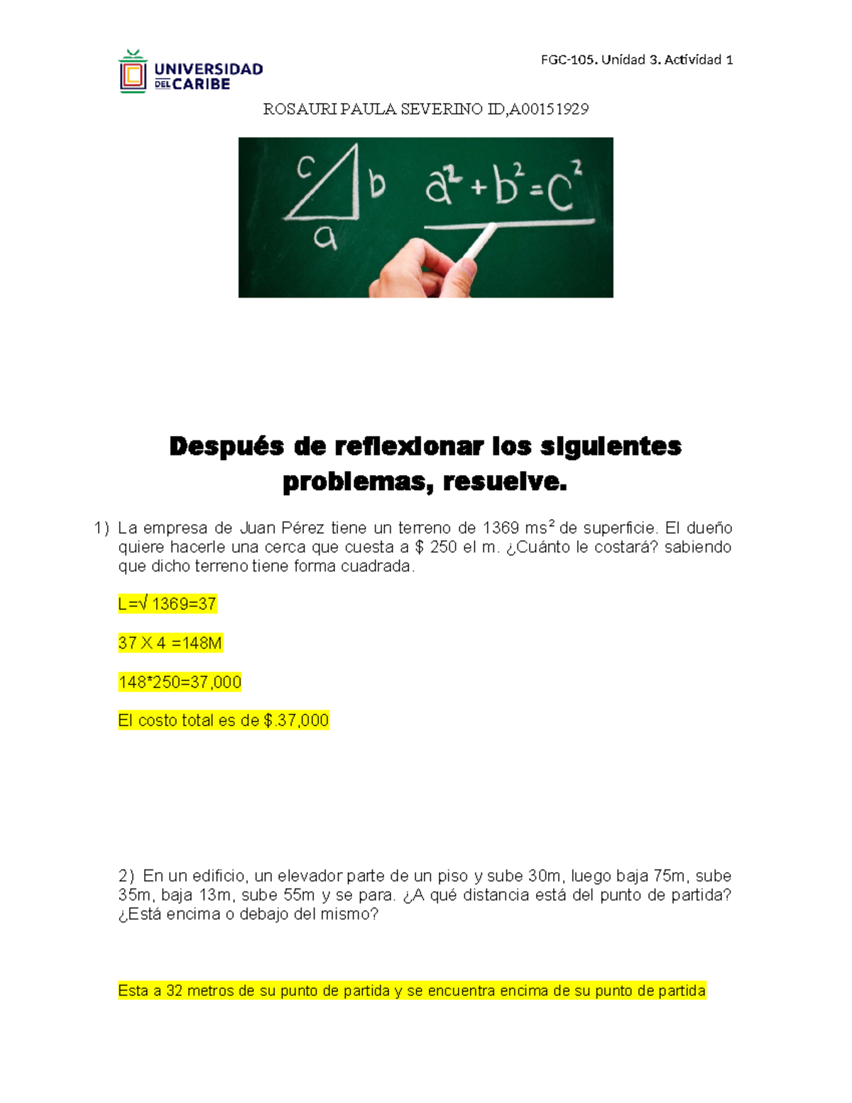 Unidad 3. Actividad 1. Resolución de Problemas - FGC-105. Unidad 3 ...