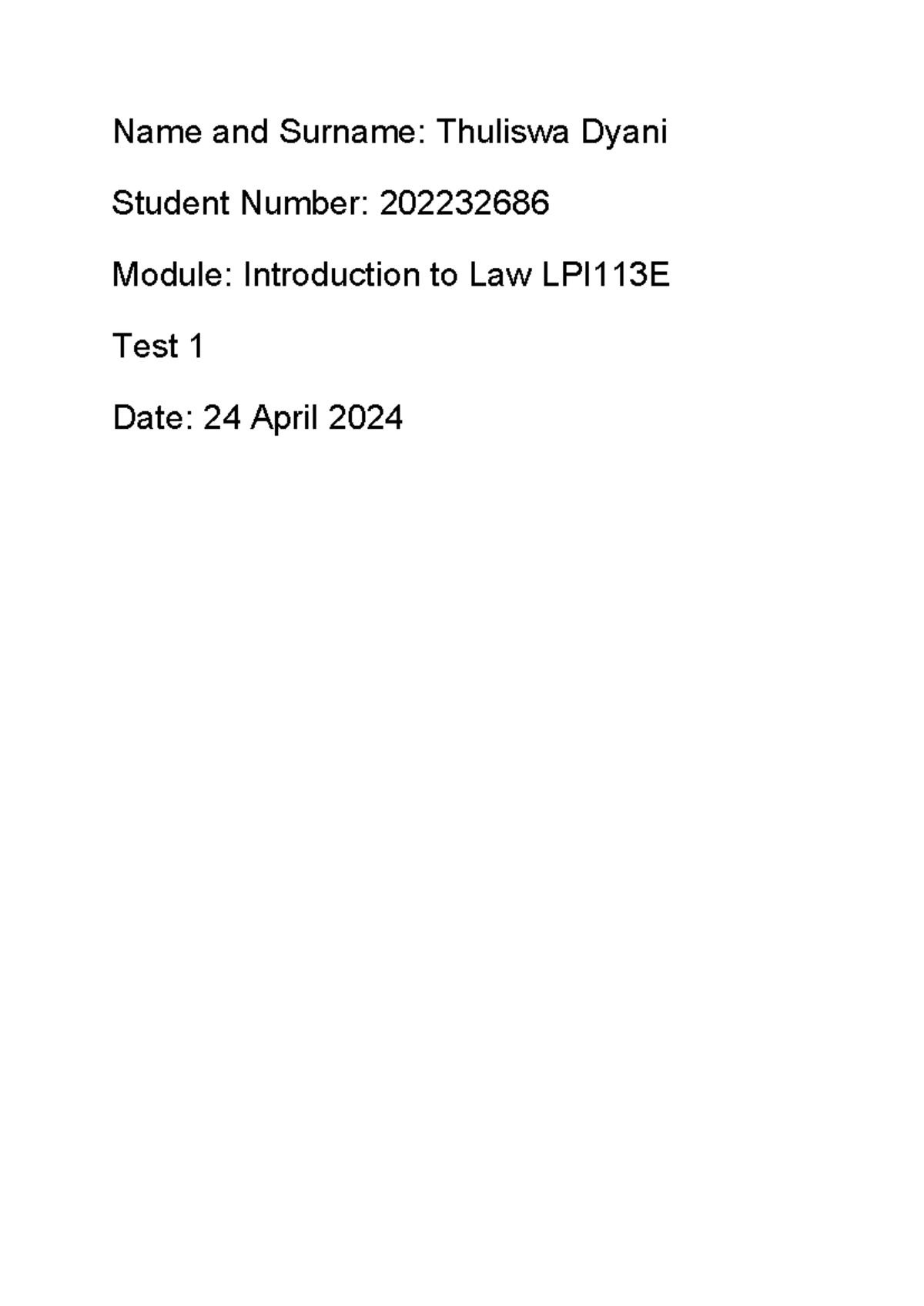 Introduction to Law Test LPI113E - Key Concepts & Judicial Structure - Studocu