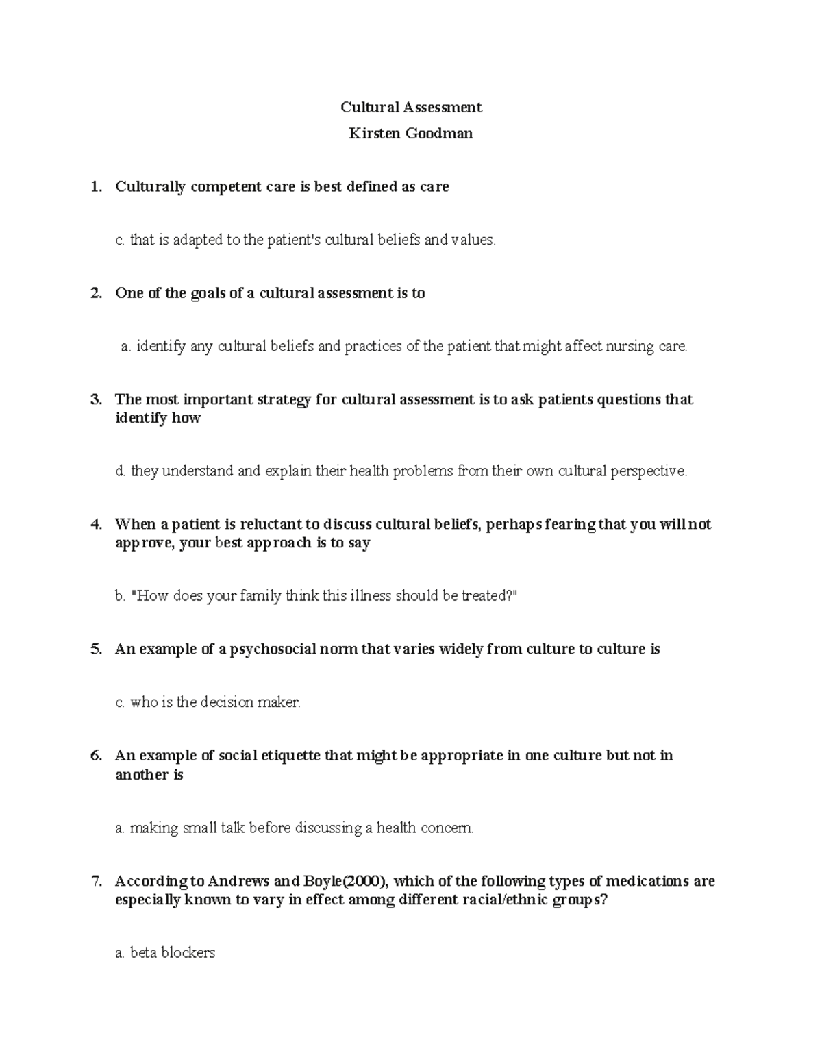 Cultural Assessment in Nursing: Key Concepts and Strategies - Studocu