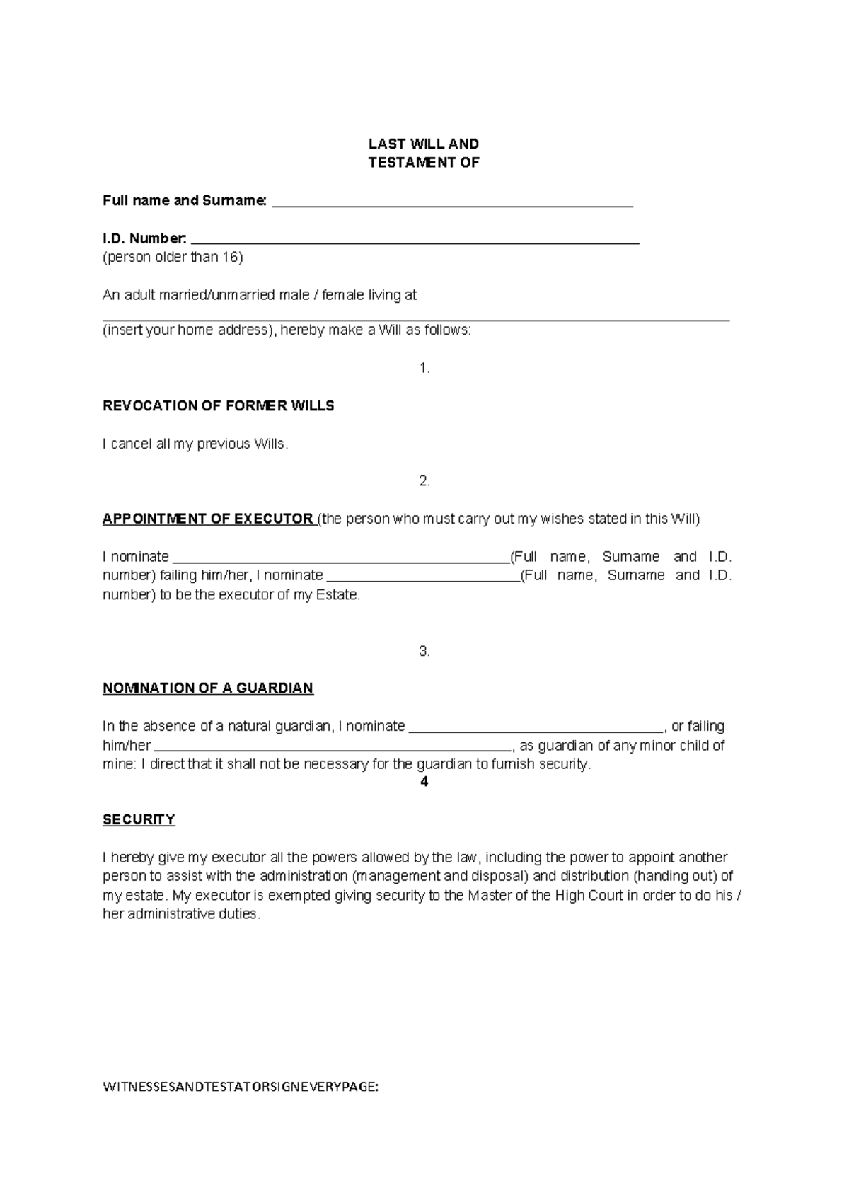 LAST WILL AND TESTAMENT EXAMPLE FOR INDIVIDUALS - Studocu
