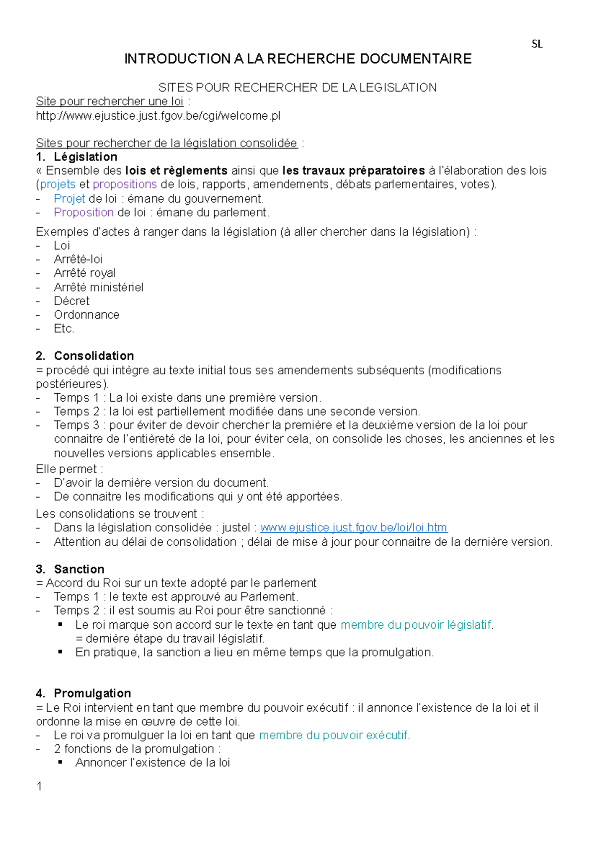 Introduction à la Recherche Documentaire SL: Sites de Législation et ...