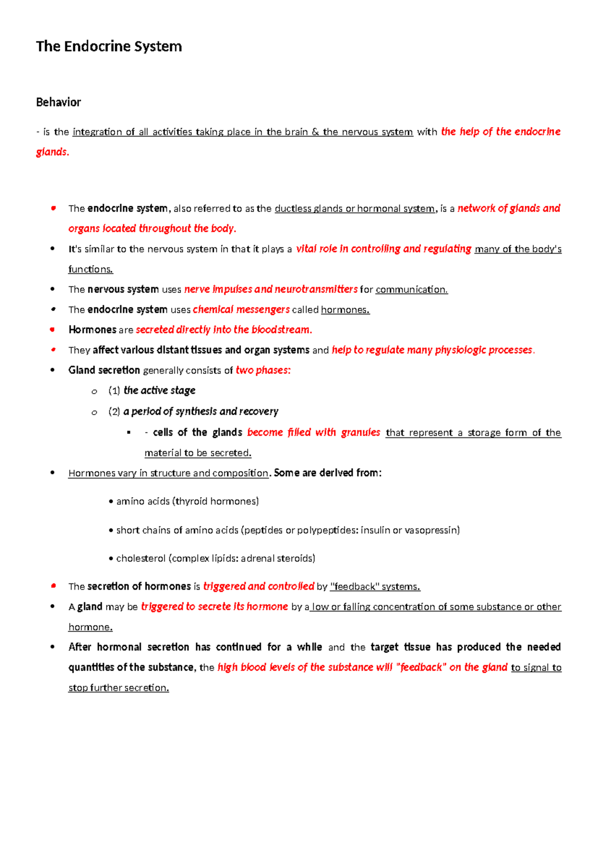 The Endocrine System - ... - The Endocrine System Behavior - is the ...