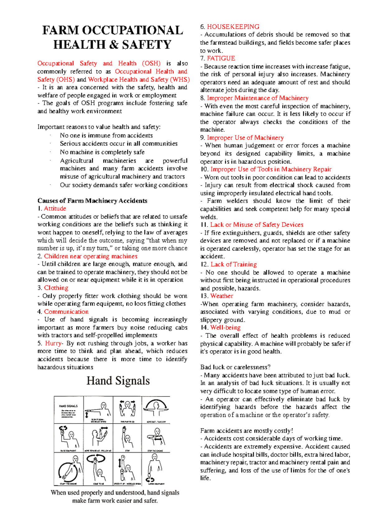 OSHA - Farm Occupational Health & Safety Guidelines - Studocu