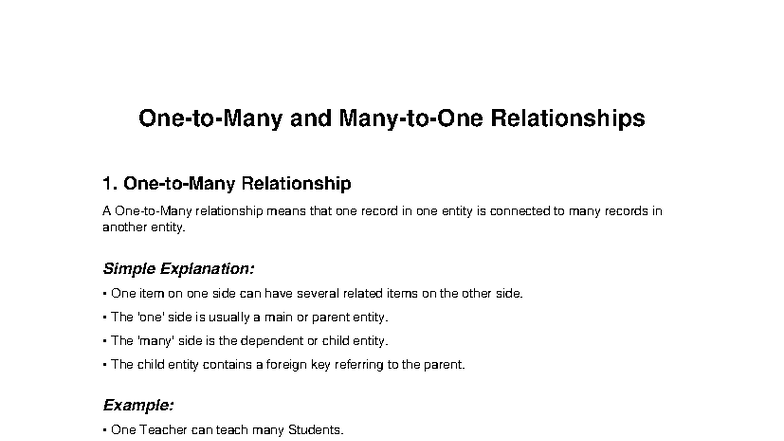 One to Many and Many to One Relationships Simple Theory - One-to-Many ...