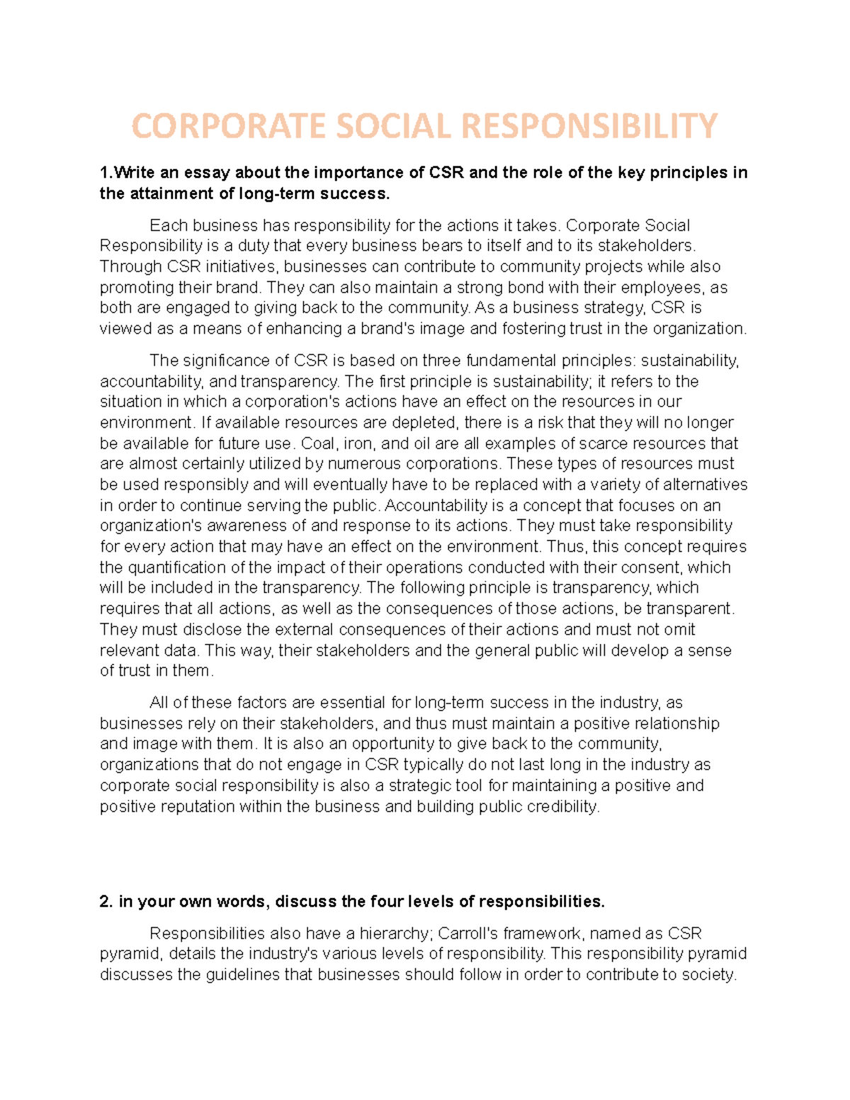 Corporate Social Responsibility - CORPORATE SOCIAL RESPONSIBILITY 1 an ...