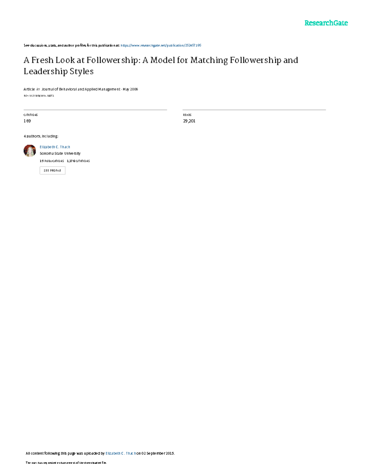 A Fresh Look at Followership A Model for Matching - See discussions ...