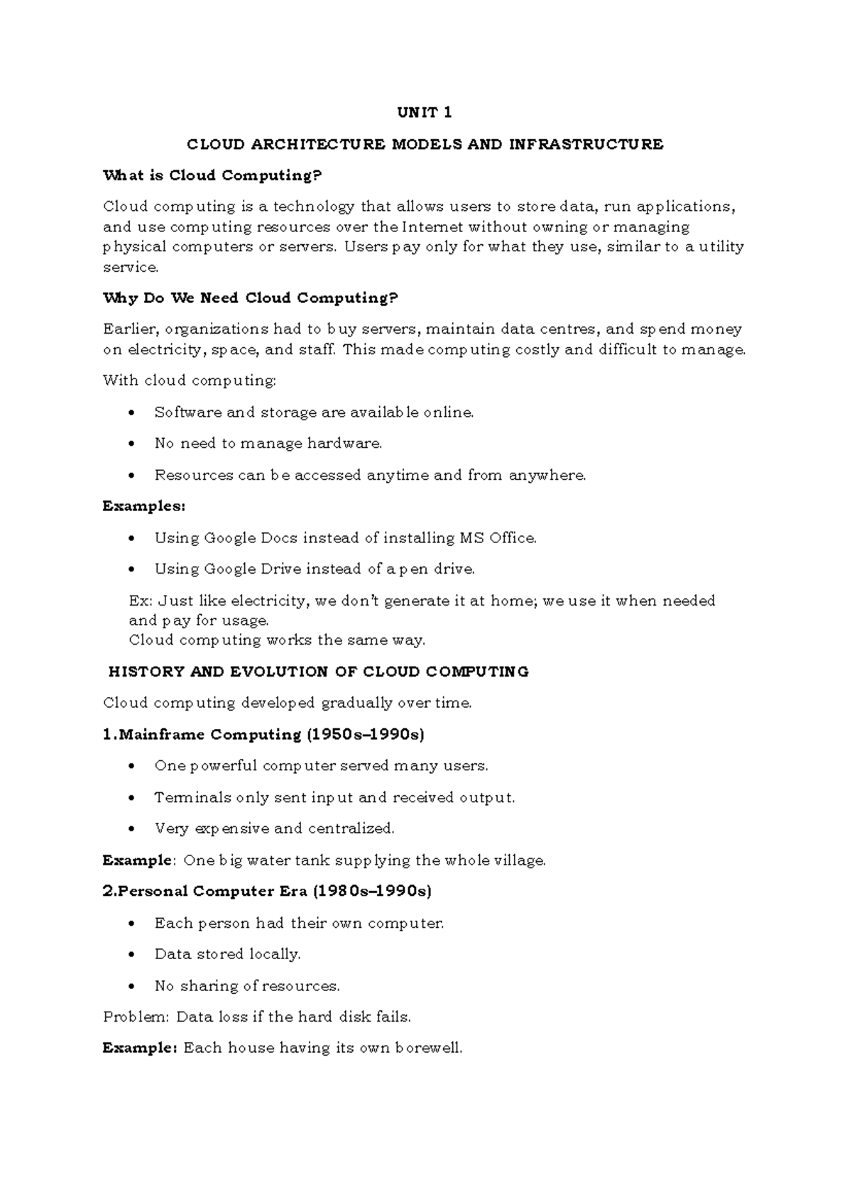 UNIT 1: Cloud Computing Architecture & Infrastructure Overview - Studocu