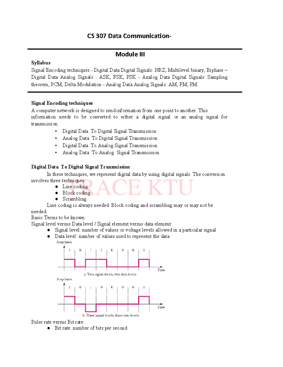 CS 307 Data Communication: Syllabus on Signal Encoding Techniques - Studocu