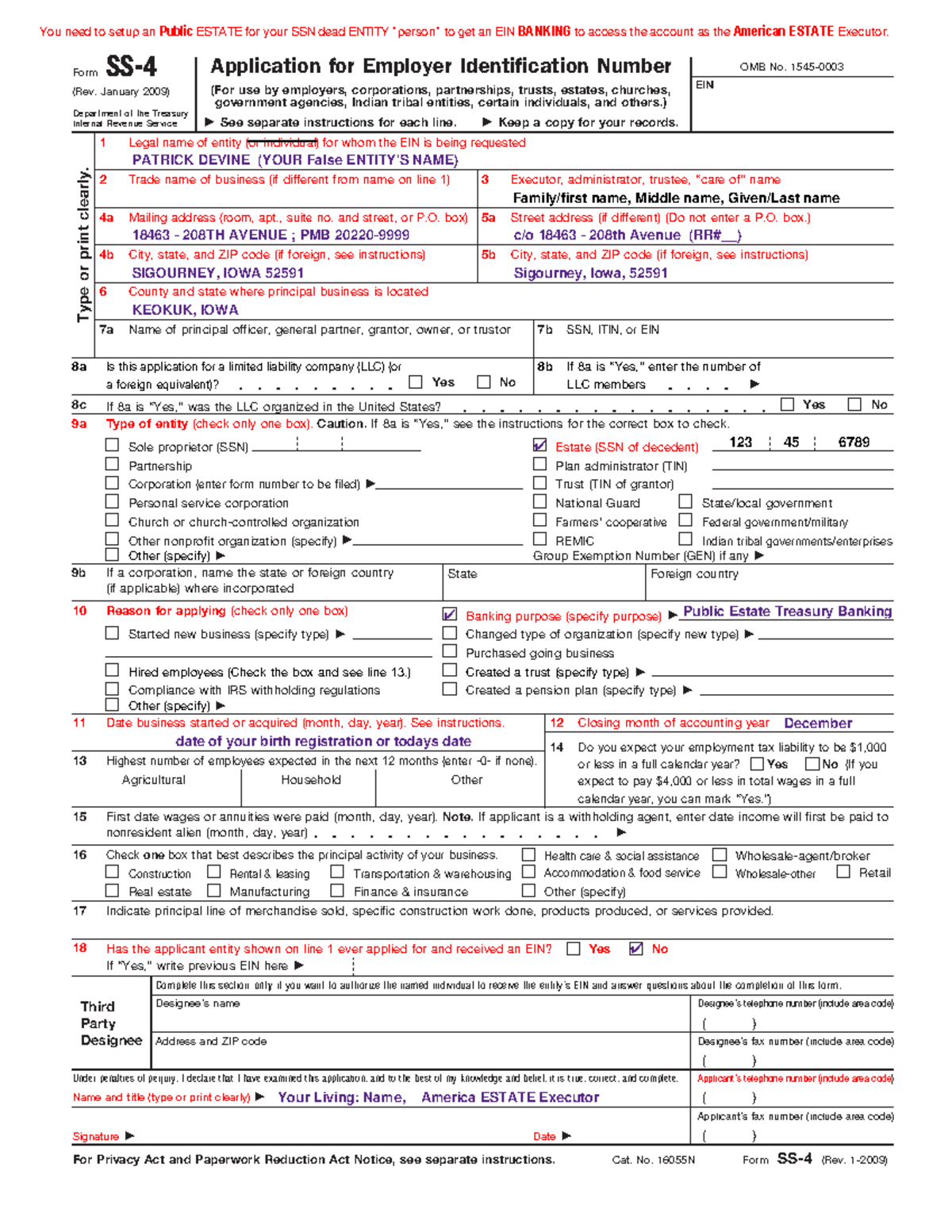 Form SS 4 for Estate ONLY template - private law - Studocu