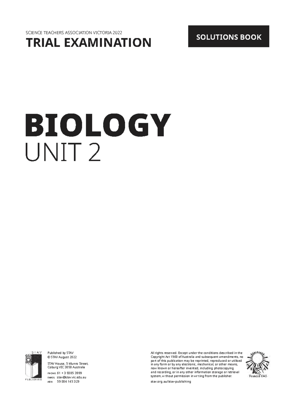 2022 VCE Biology Unit 1 Trial Exam Practice Questions and Answers - Studocu