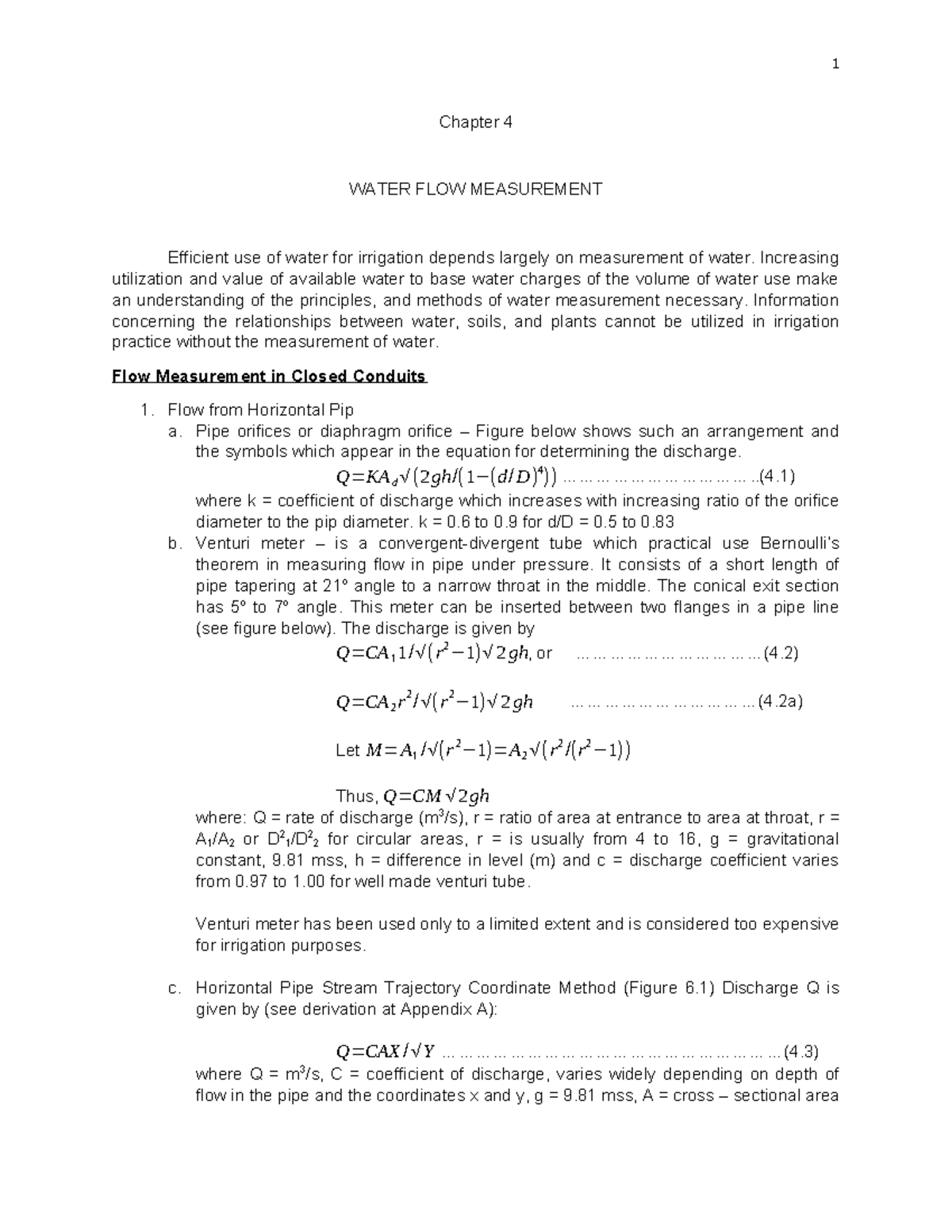 Chapter 4: Water Flow Measurement Principles and Techniques - Studocu