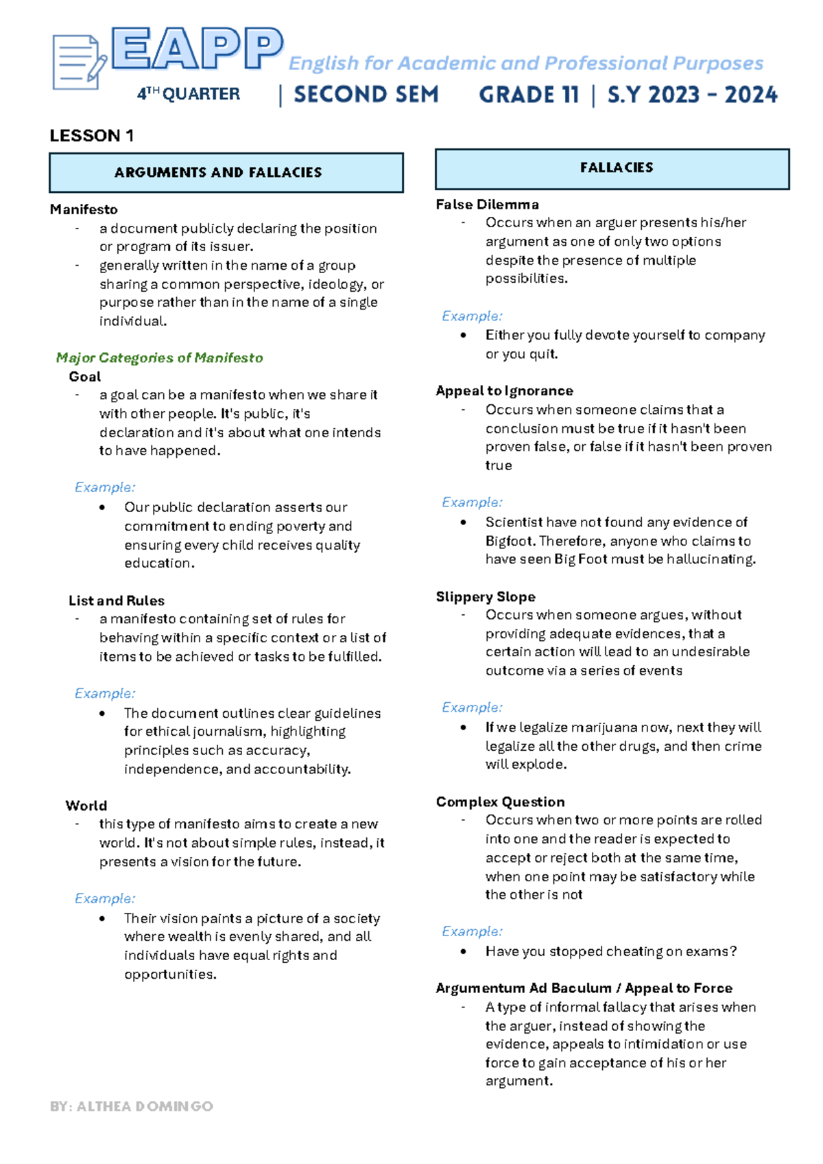 EAPP-1 - Lesson on Arguments, Fallacies, and Research Writing ...