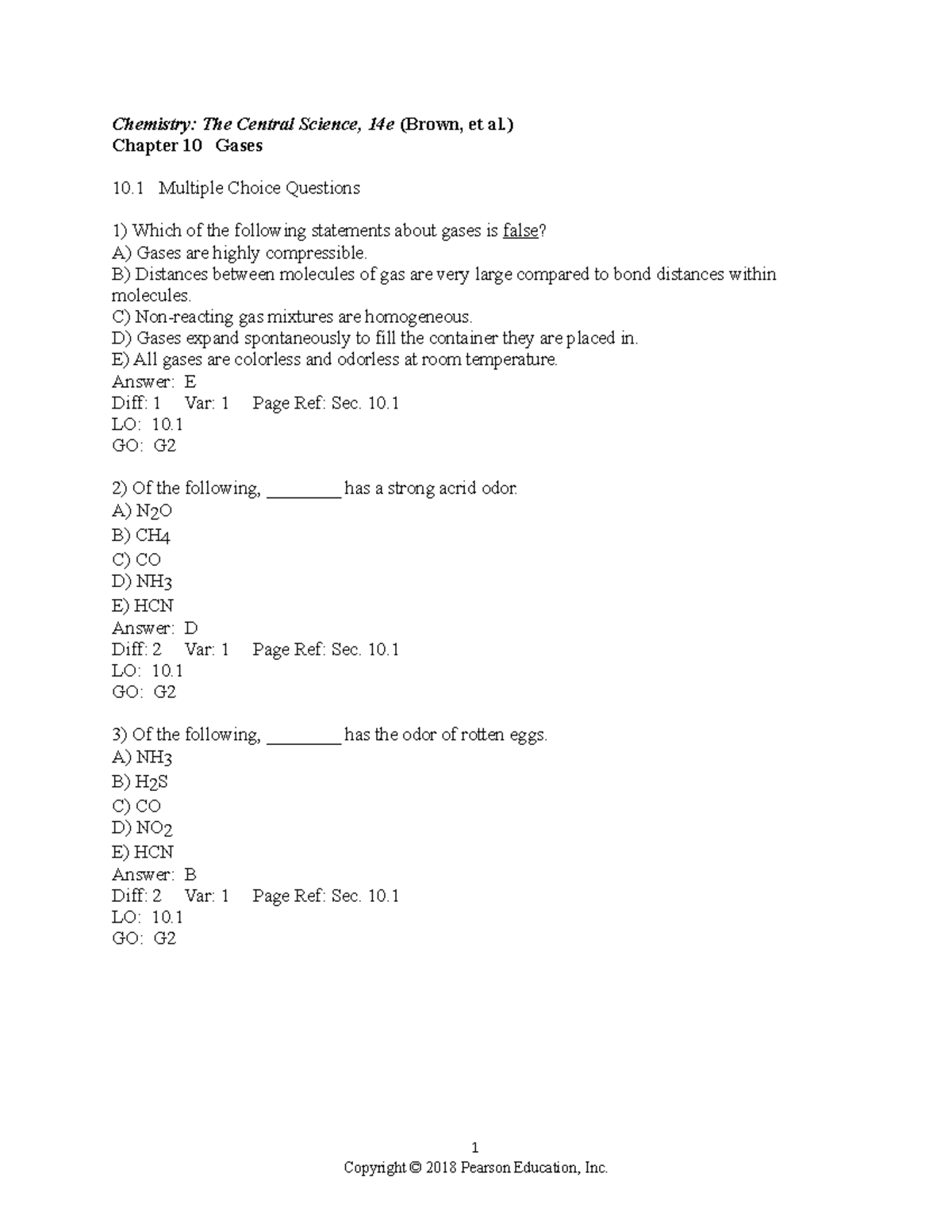 Chapter 10 - Exam practice questions - Chemistry: The Central Science ...