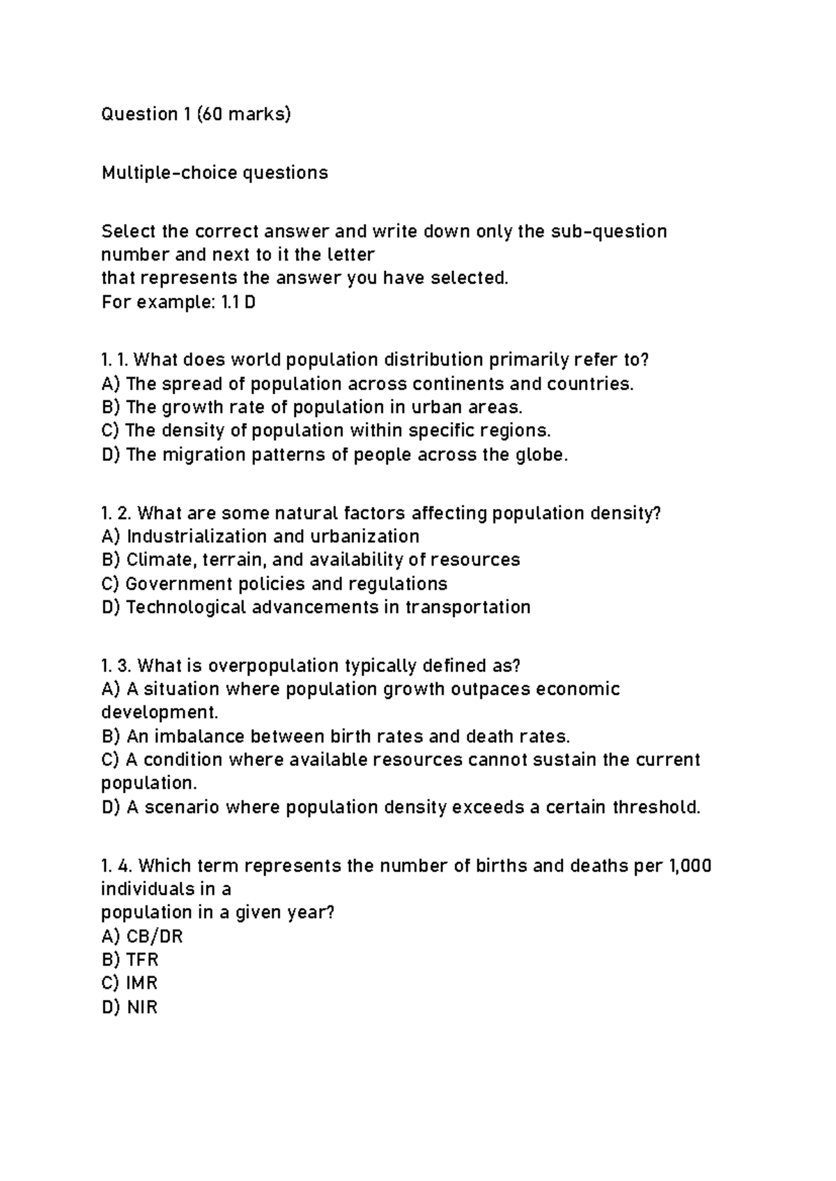 Past Paper - STUDY NOTES - Question 1 (60 marks) Multiple-choice ...