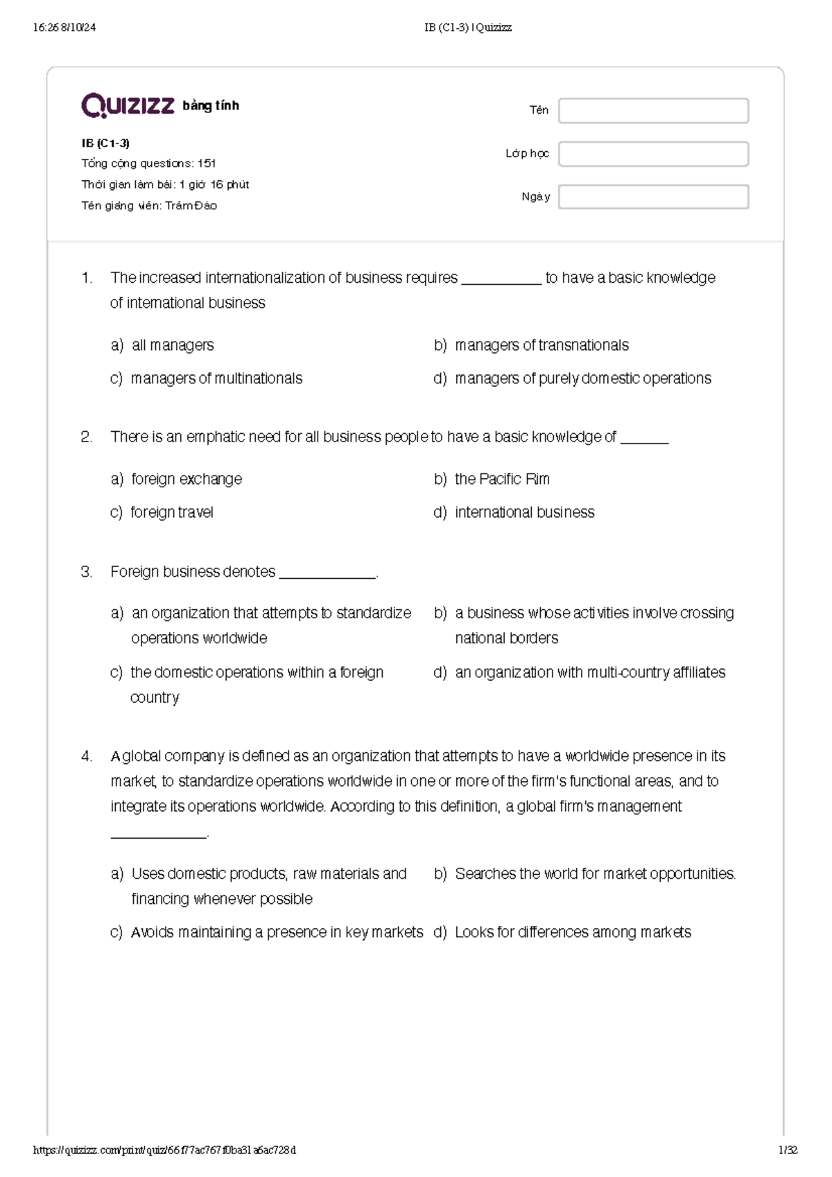 IB (C1-3) Quizizz - Multiple Choice Questions Overview and Insights ...