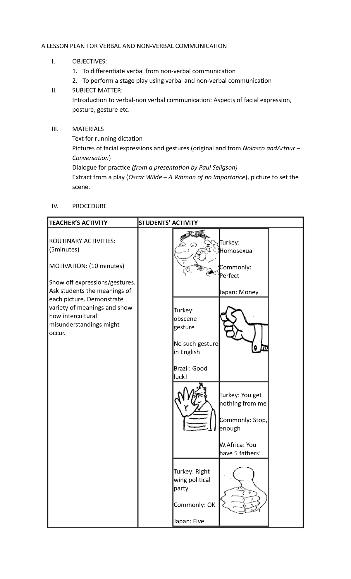 A Lesson PLAN FOR Verbal AND NON Verbal - A LESSON PLAN FOR VERBAL AND ...