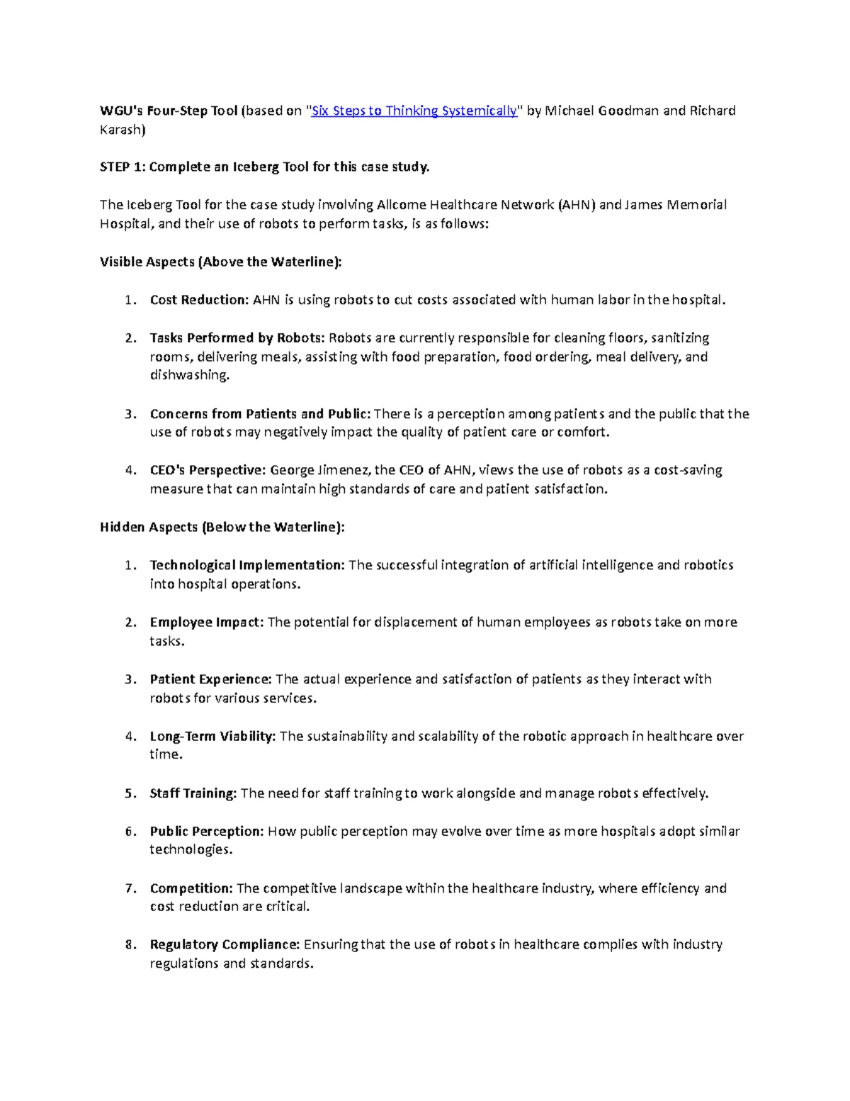 D372 - Intro to Systems Thinking: Task 1 Analysis and Insights - Studocu