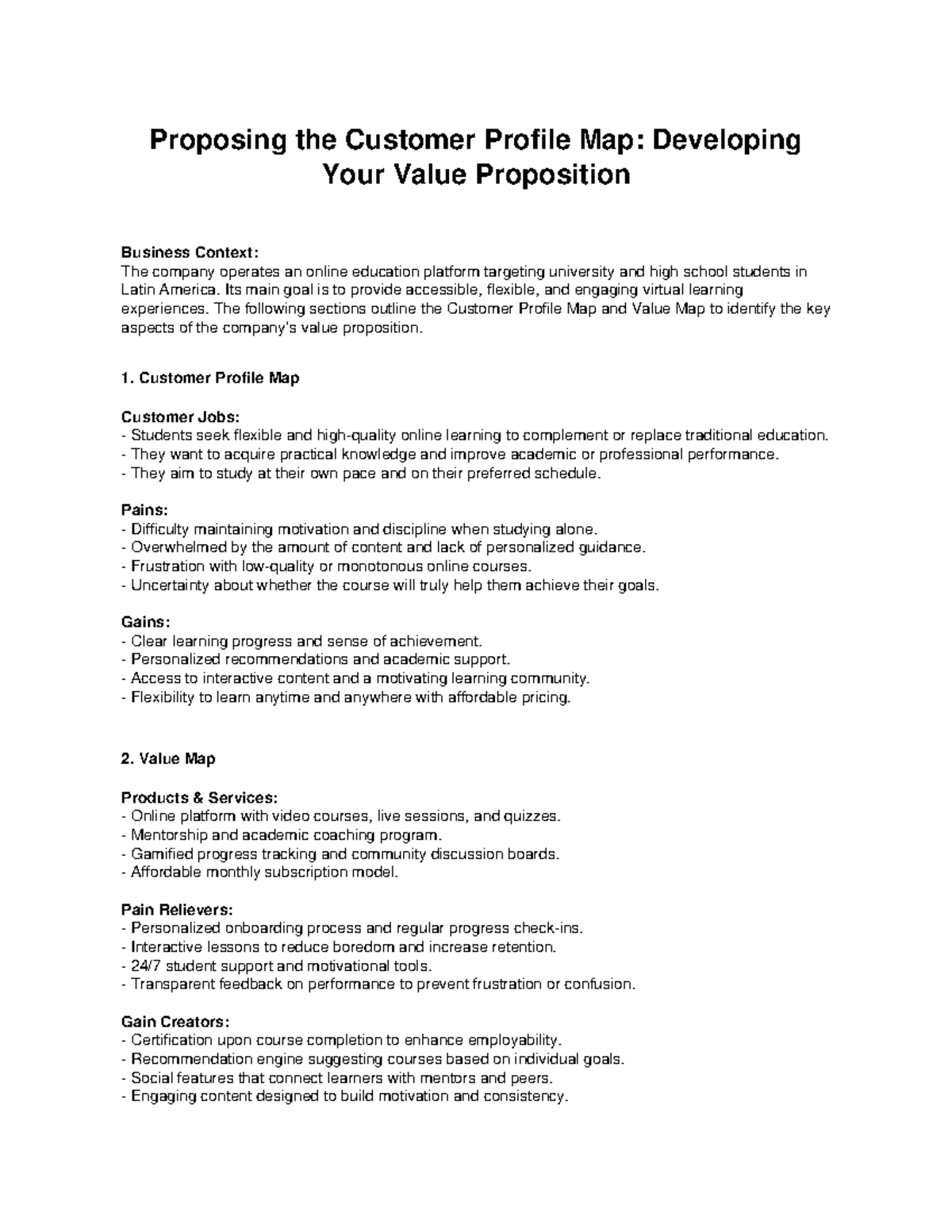Proposing the Customer Profile Map: Value Proposition Analysis - Studocu