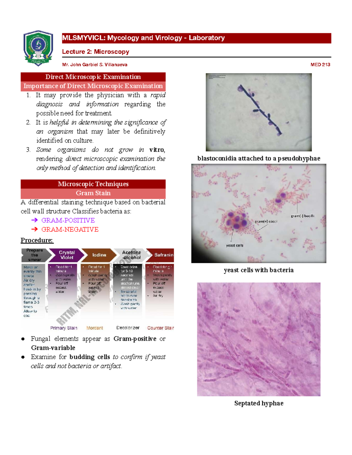 MLSMYVICL: Mycology & Virology Lab Lecture 2 - Microscopy Techniques ...