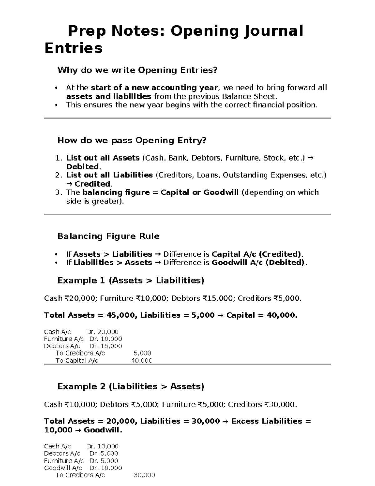 Opening Journal Entry Prep Notes: Understanding and Recording Entries ...