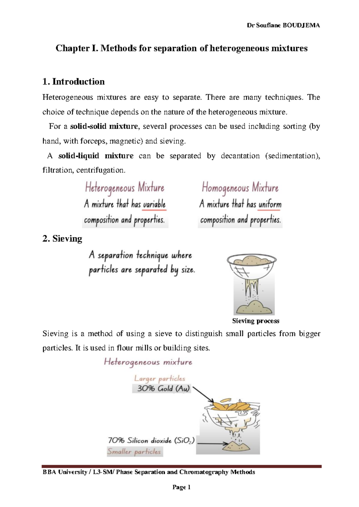 BBA University CH1: Methods for Separating Heterogeneous Mixtures - Studocu