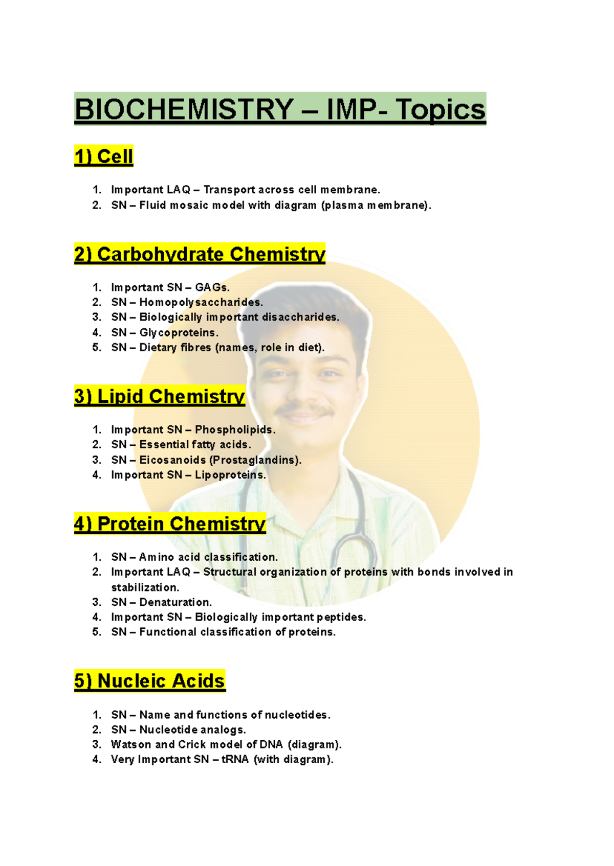 Biochemistry IMP - Comprehensive Study Notes for Exam - Studocu