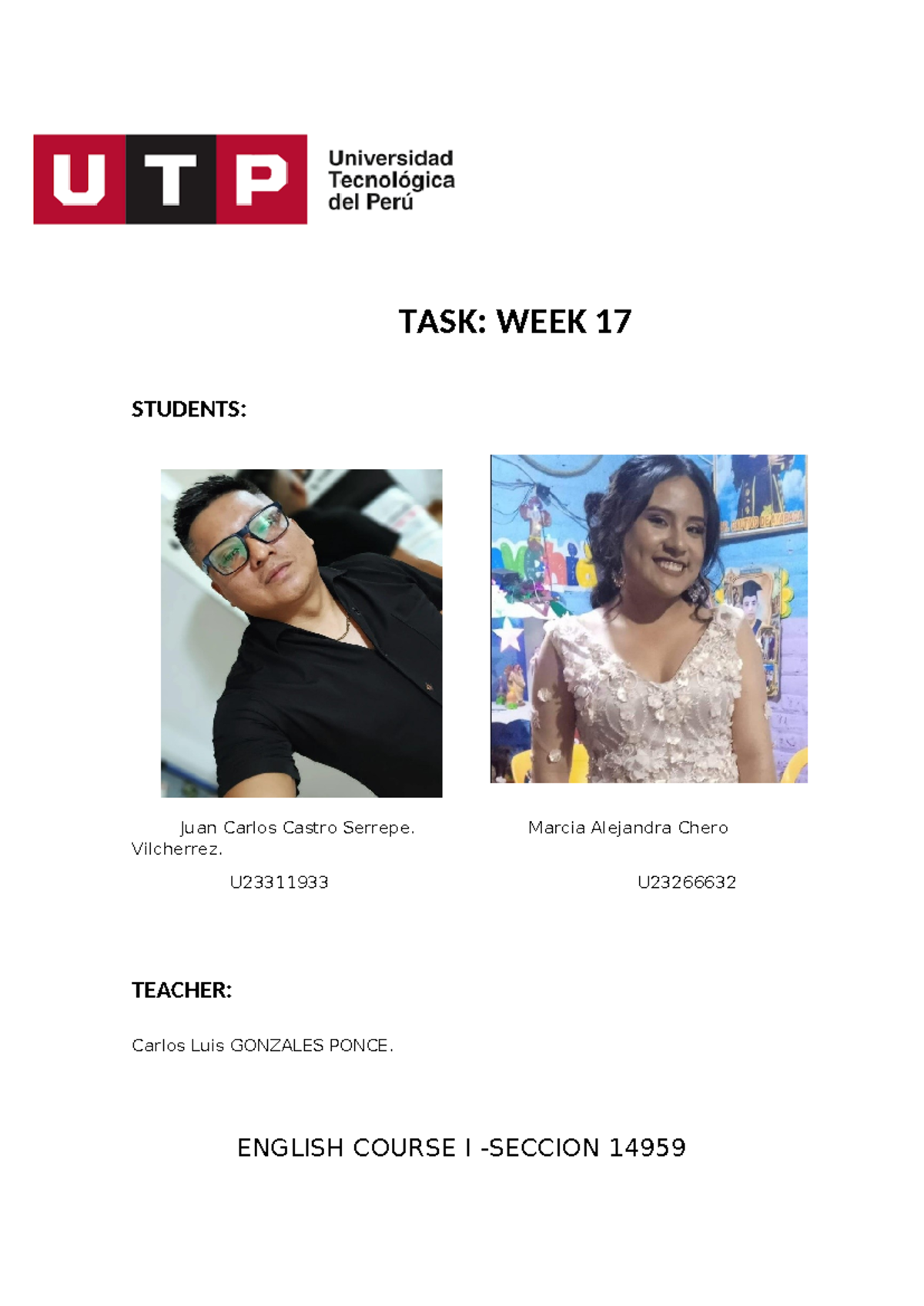 WEEK 17 TASK - ENGLISH COURSE I (SEC 14959) - Studocu